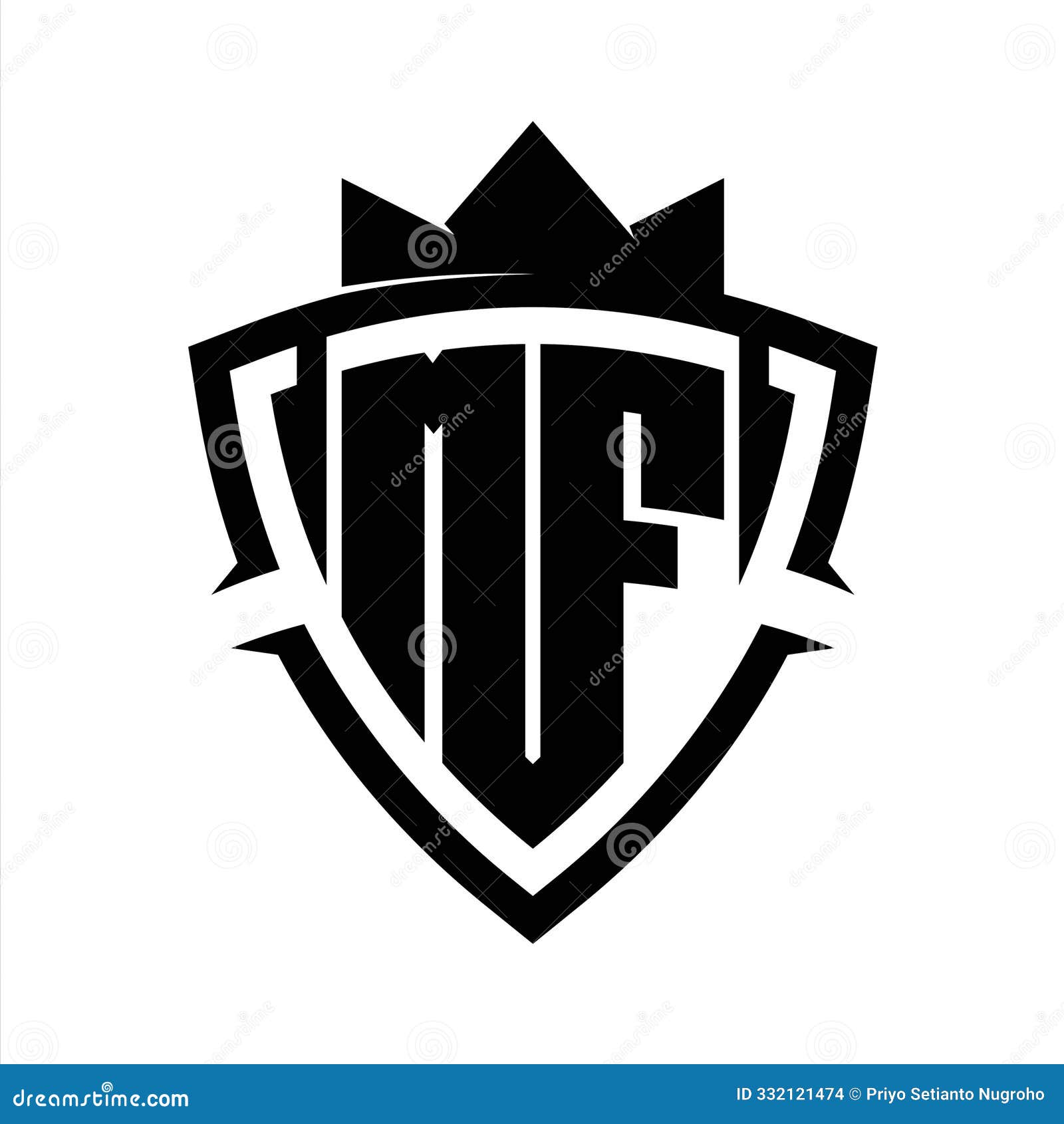 MF Letter Bold Monogram Triangle Curve Shield Shape with Crown Black ...