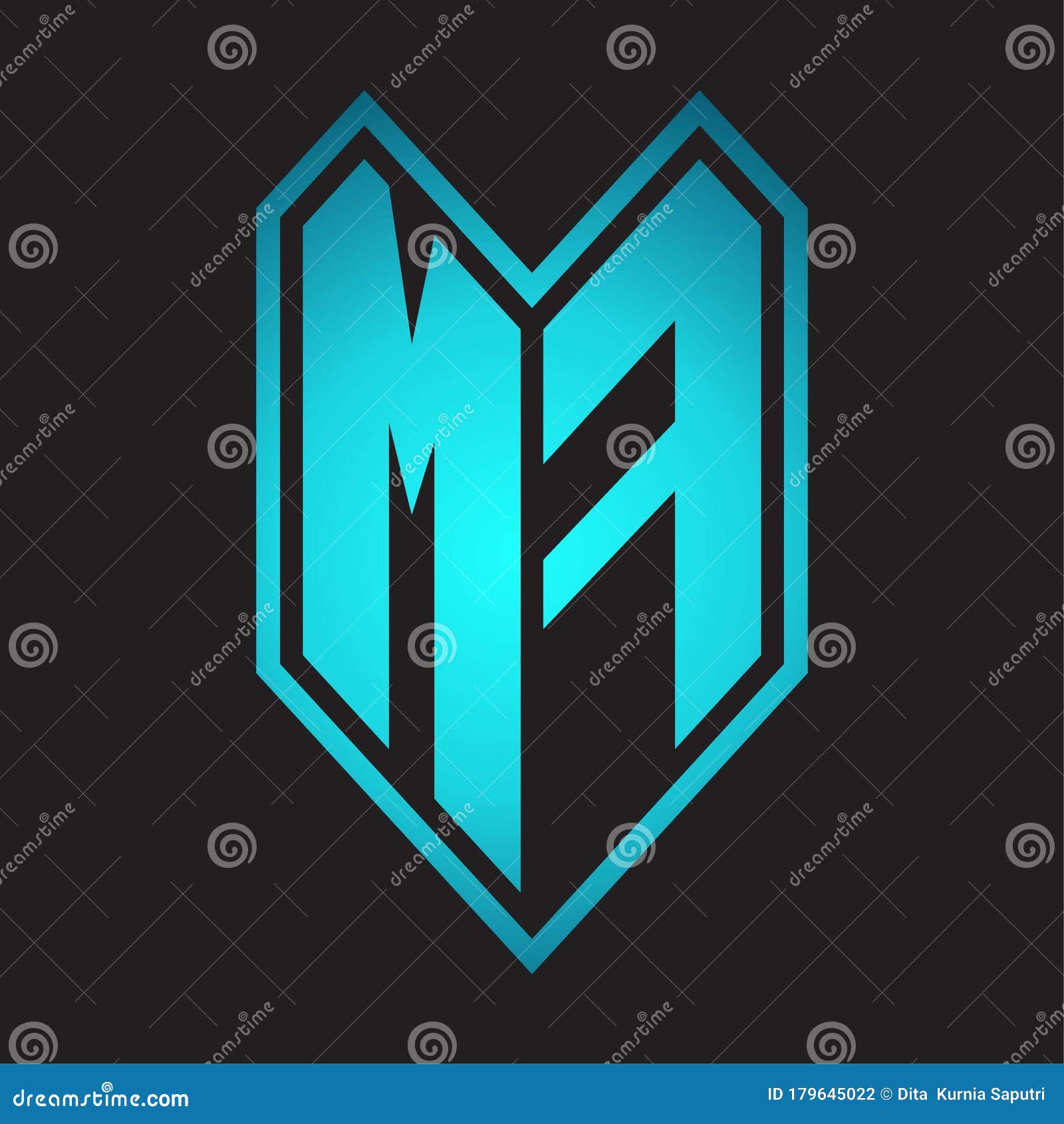 MF Logo Monogram with Emblem Line Style Isolated on Blue Gradient ...