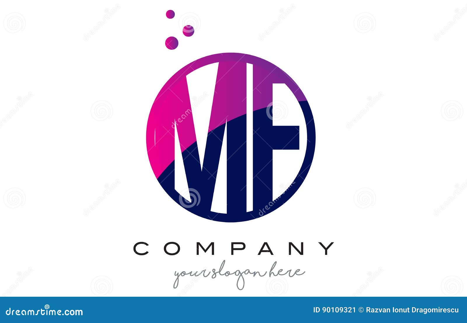 MF M F Circle Letter Logo Design Com Dots Bubbles Roxo Ilustração do ...