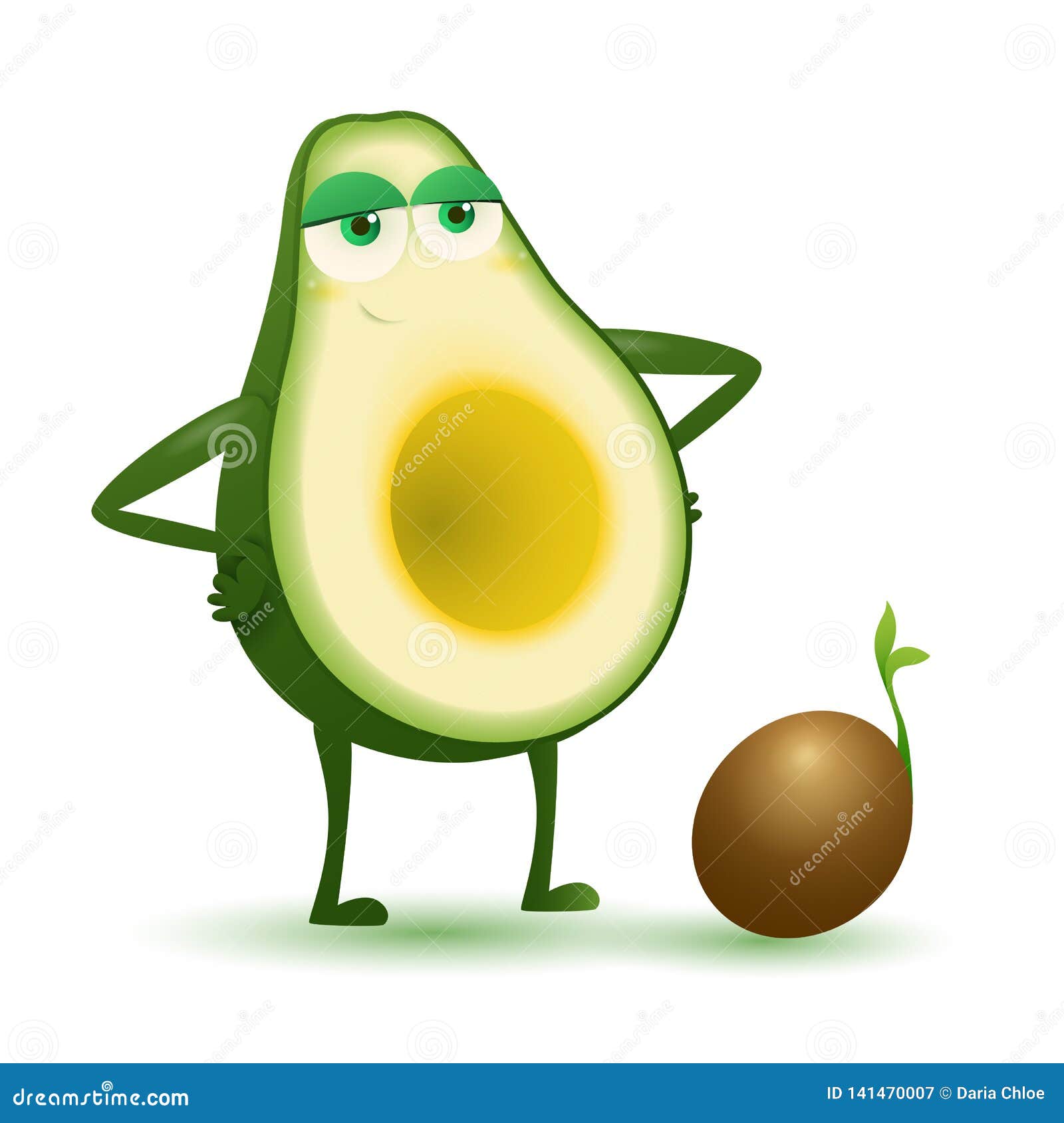 Proud Mother Avocado with Avocado Baby Seed Stock Illustration ...