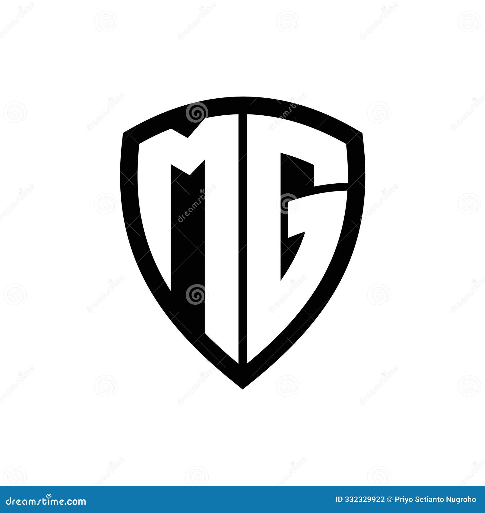 MG Monogram Logo with Bold Letters Shield Shape with Black and White ...