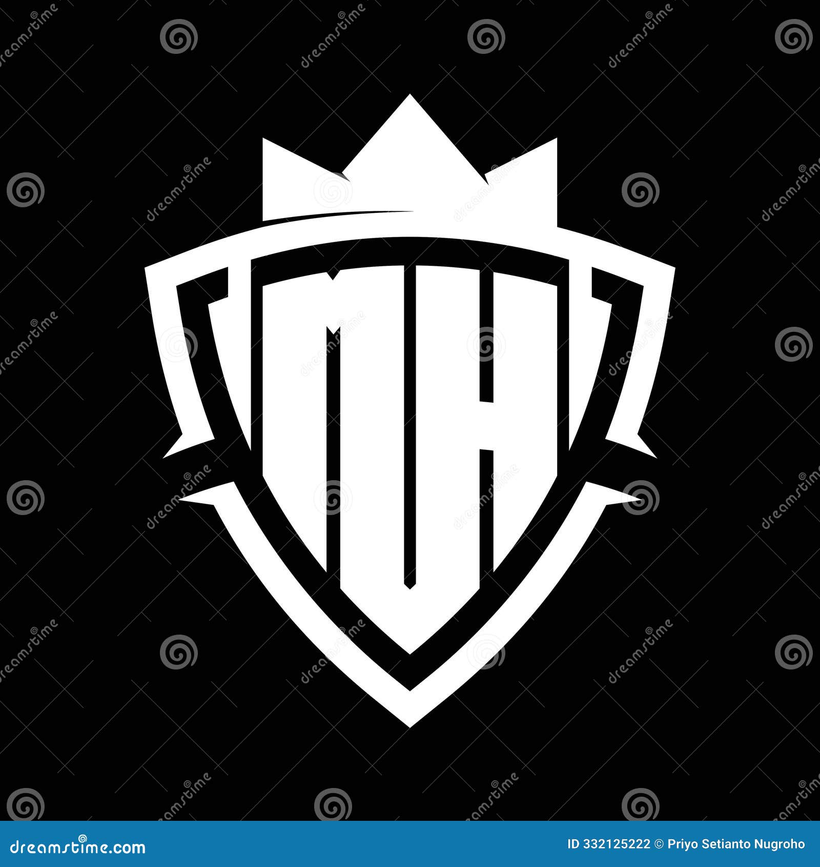 MH Letter Monogram with Triangle Curve Shield Shape with Crown White ...