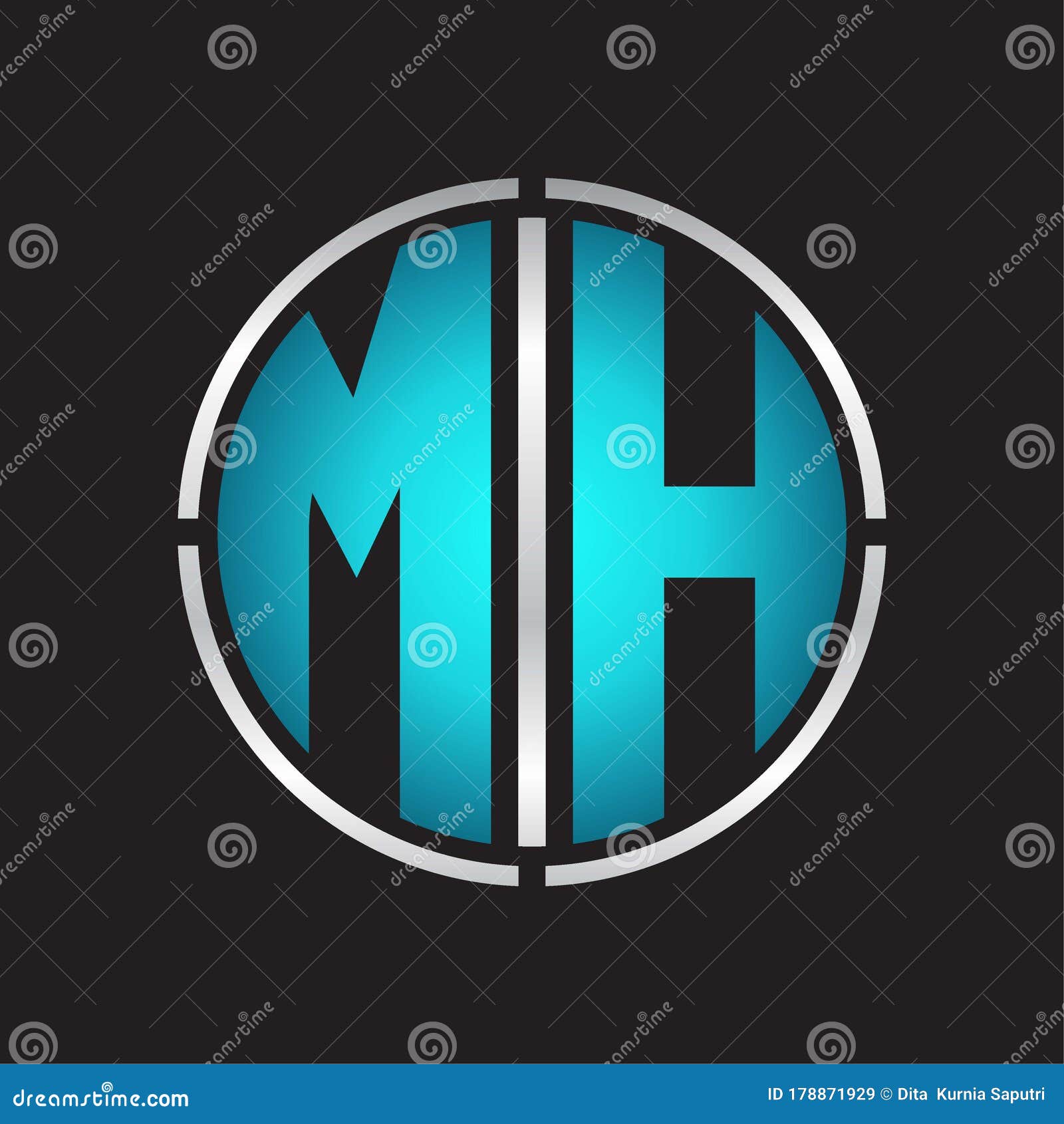 MH Logo Initial with Circle Line Cut Design Template on Blue Colors ...
