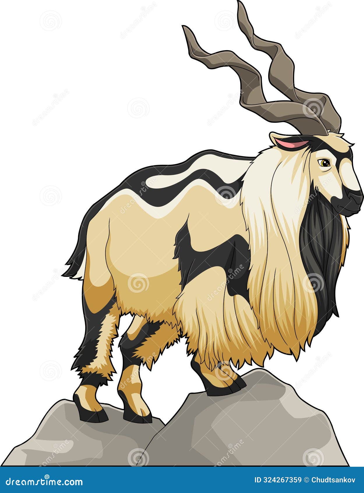 Markhor Animal Cartoon Character on Top of a Mountain Peak Stock Vector ...