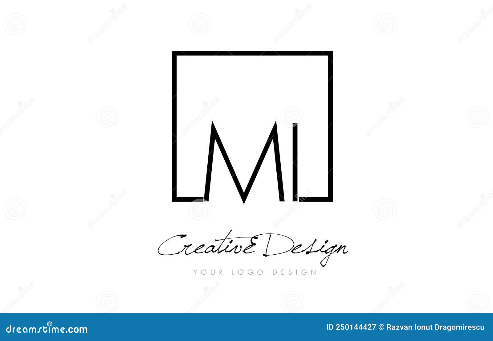 MI Square Frame Letter Logo Design with Black and White Colors Stock ...