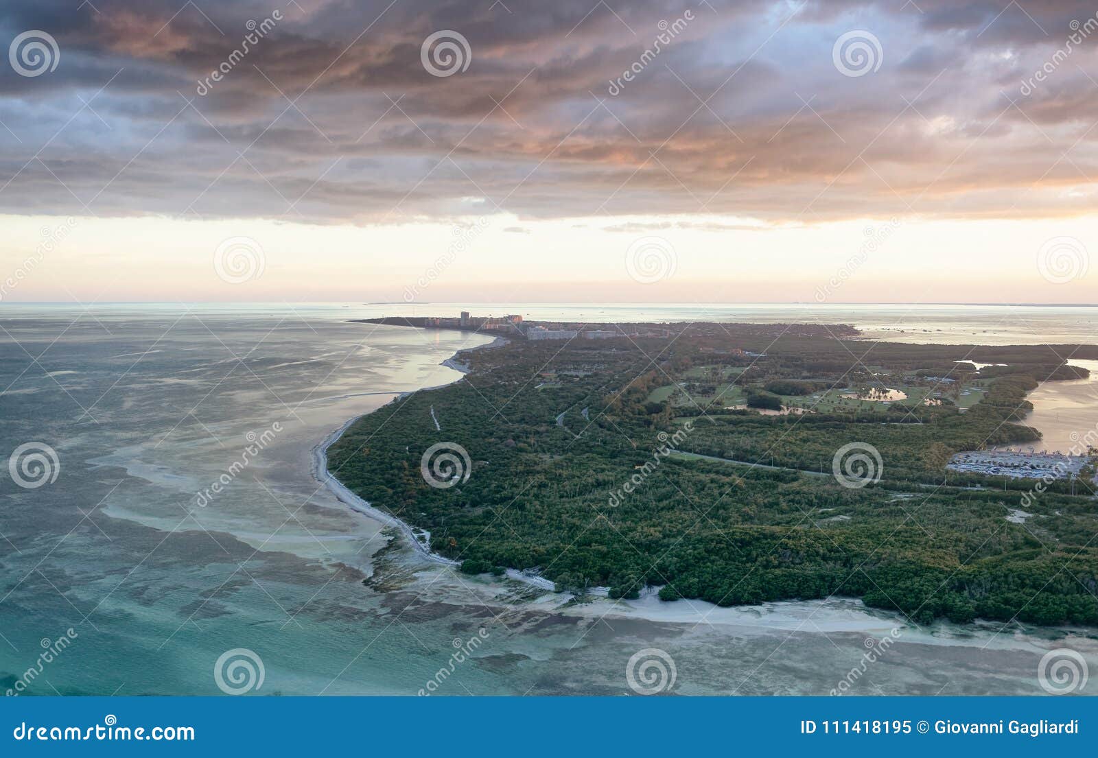 Miami Aerial View of Key Biscayne at Sunset Stock Image - Image of ...
