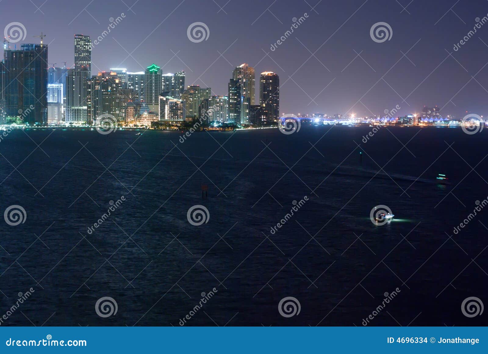 Miami Bayfront Skyline and Port at Night Stock Photo - Image of water ...