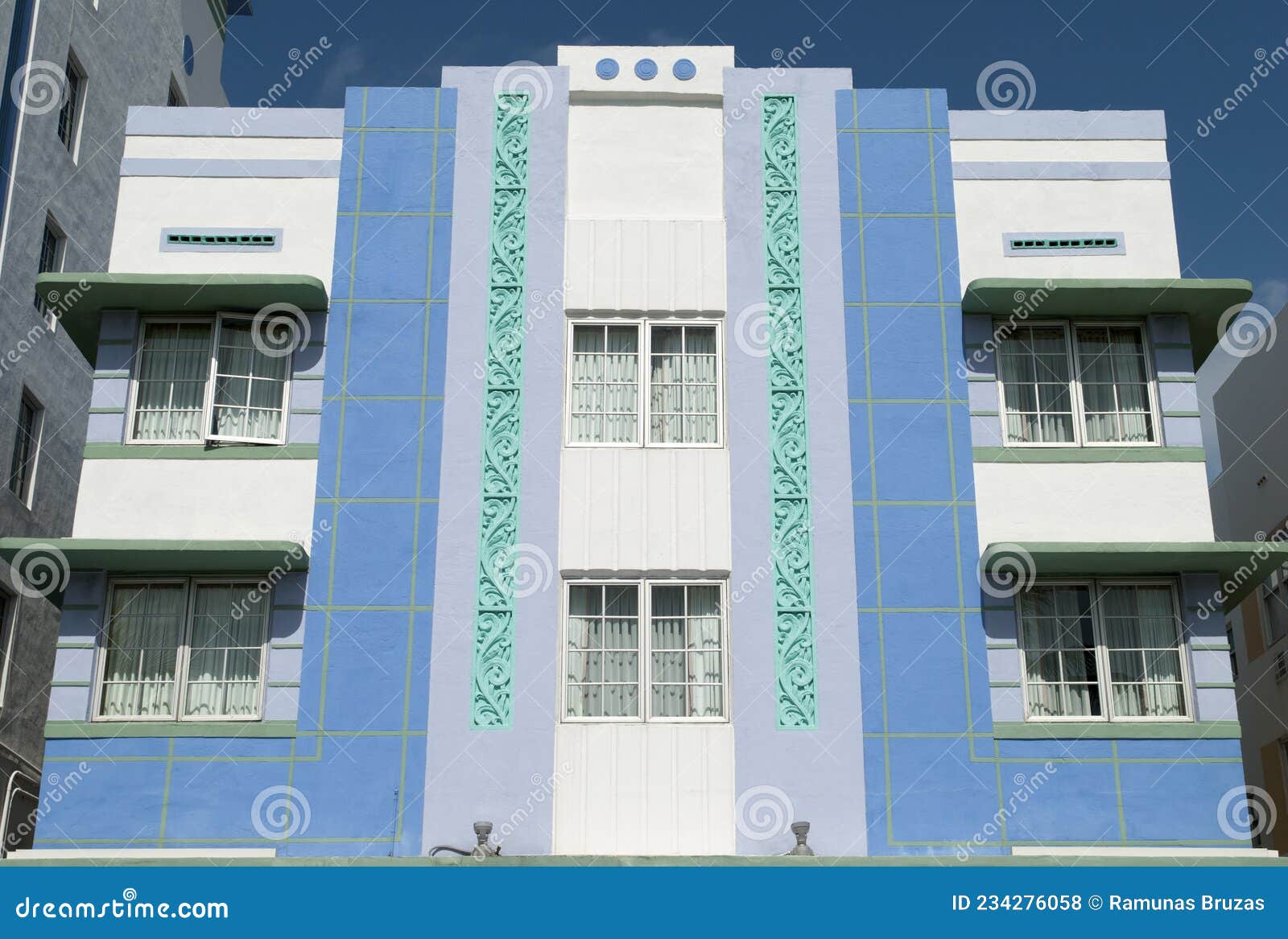 Miami Beach Art Deco Architecture Stock Photo - Image of blue, places ...