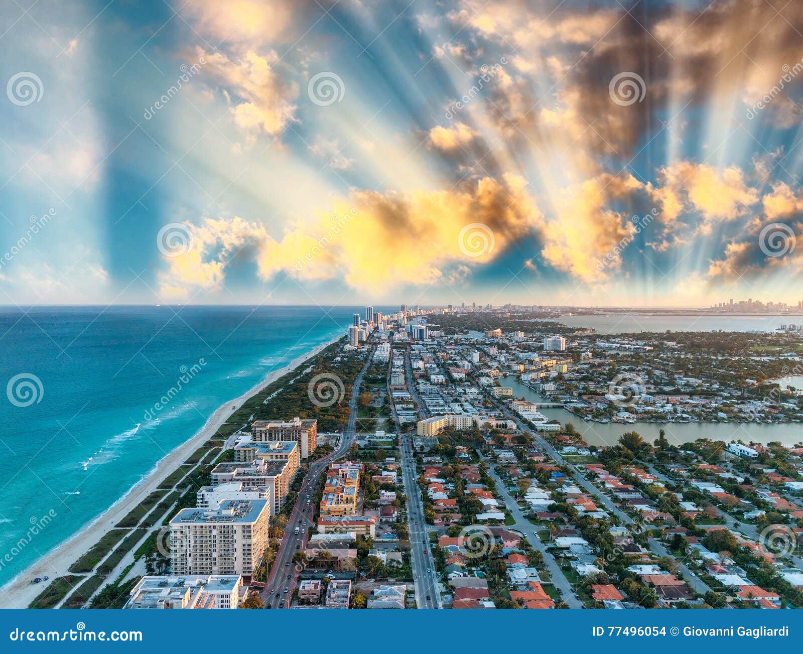 Miami Beach Coastline, Aerial View at Dusk Stock Photo - Image of city ...