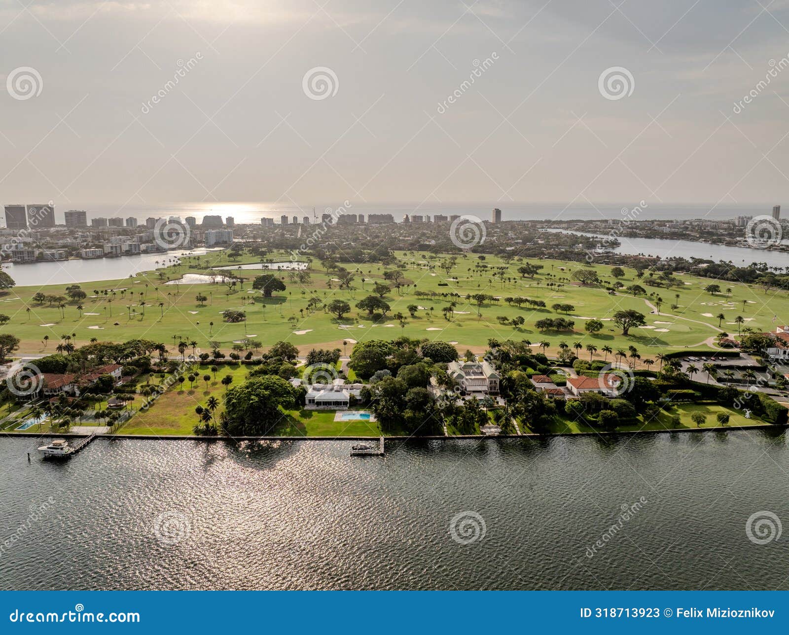 Miami Beach FL . Waterfront Mansion Homes with Golf Views Stock Image ...