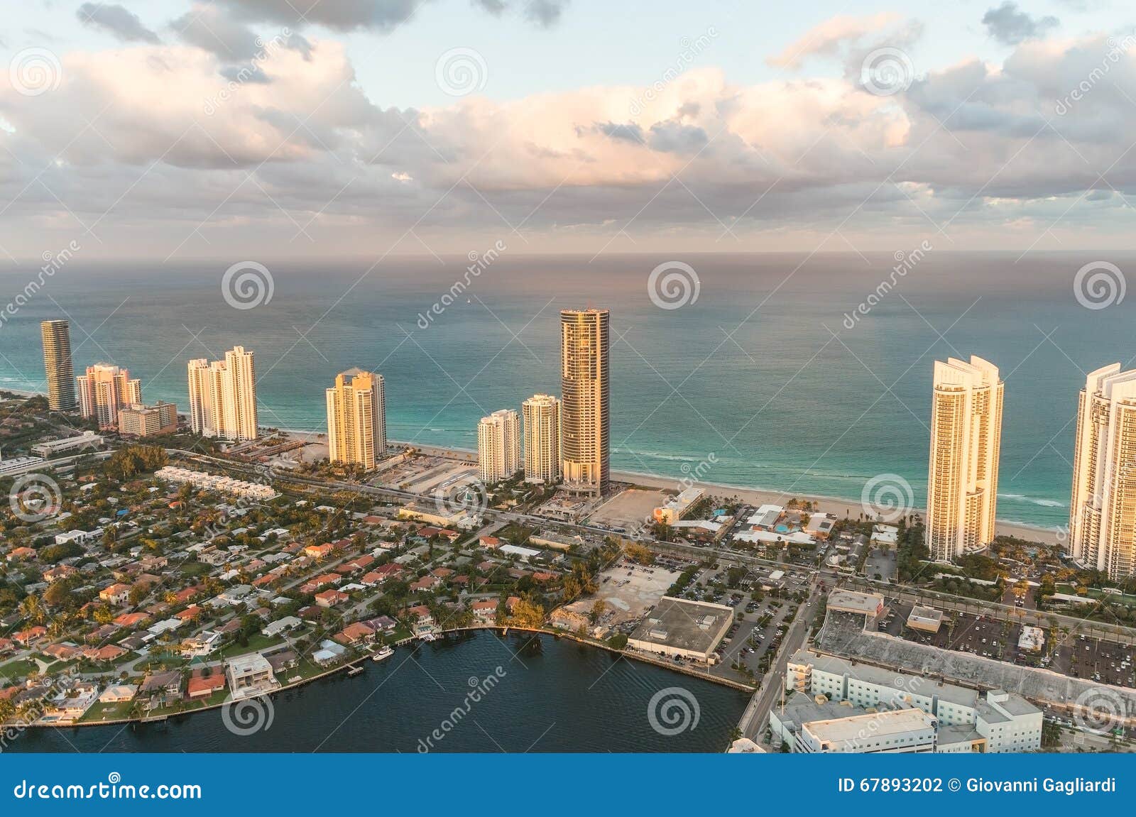 Miami Beach, Florida. Amazing Sunset View from Helicopter Stock Photo ...