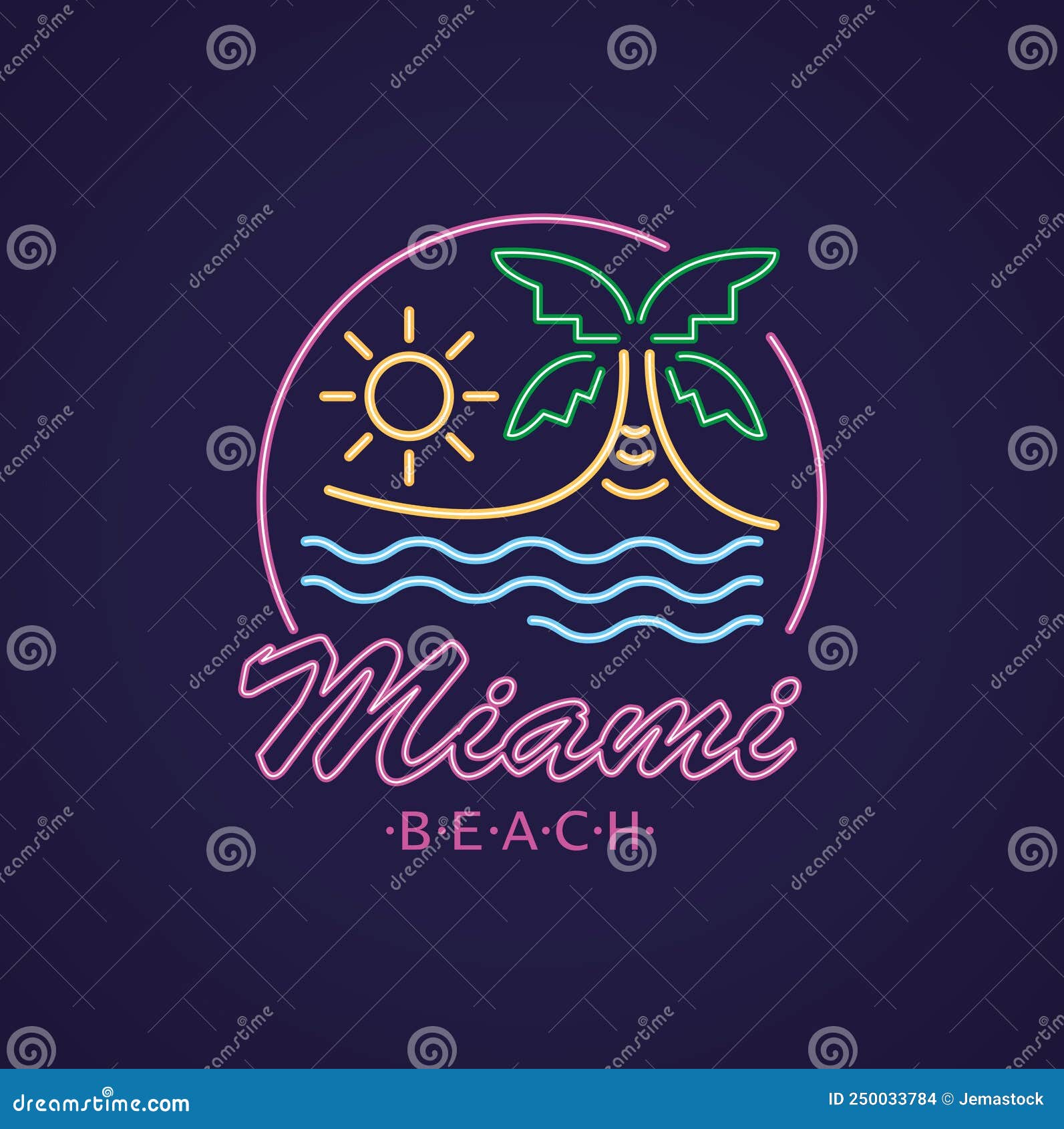 Miami beach neon label stock vector. Illustration of summer - 250033784