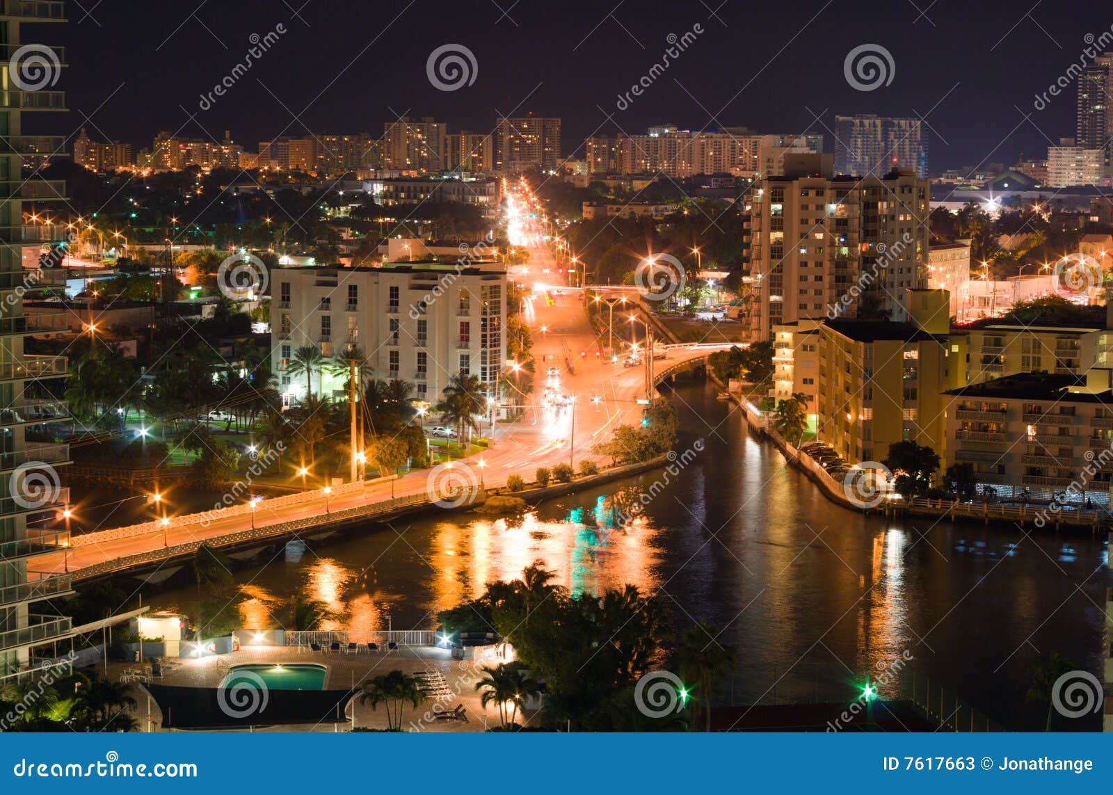 Miami Beach Night Skyline and Traffic Stock Image - Image of ...