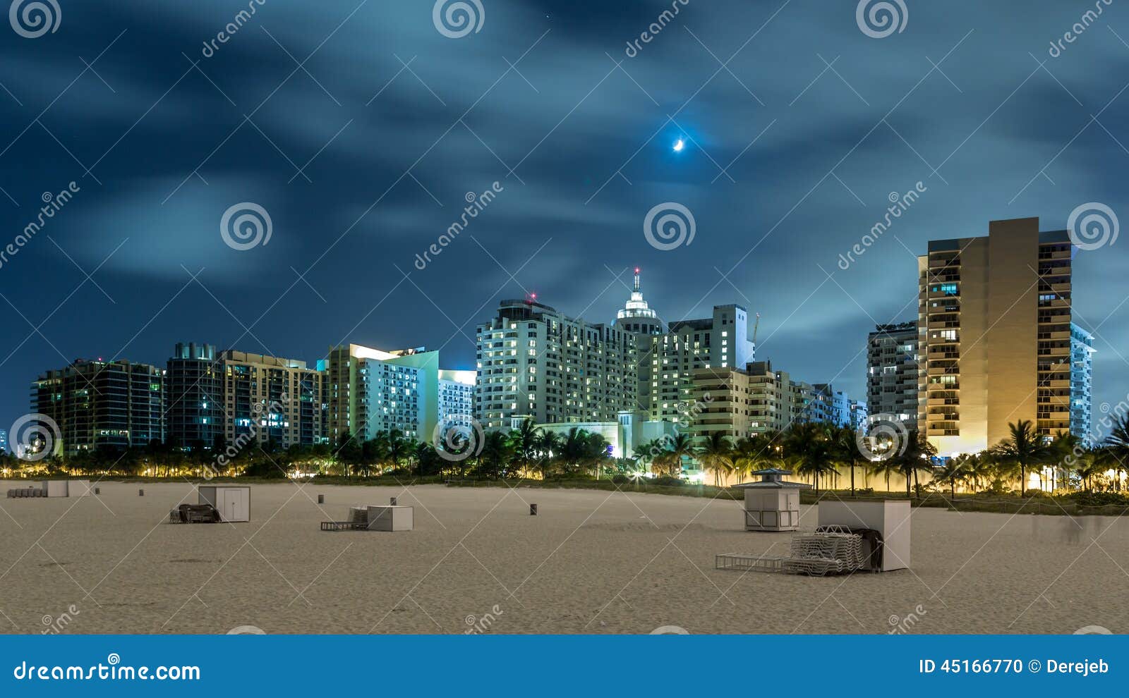 Miami Beach at night stock photo. Image of relax, miami - 45166770