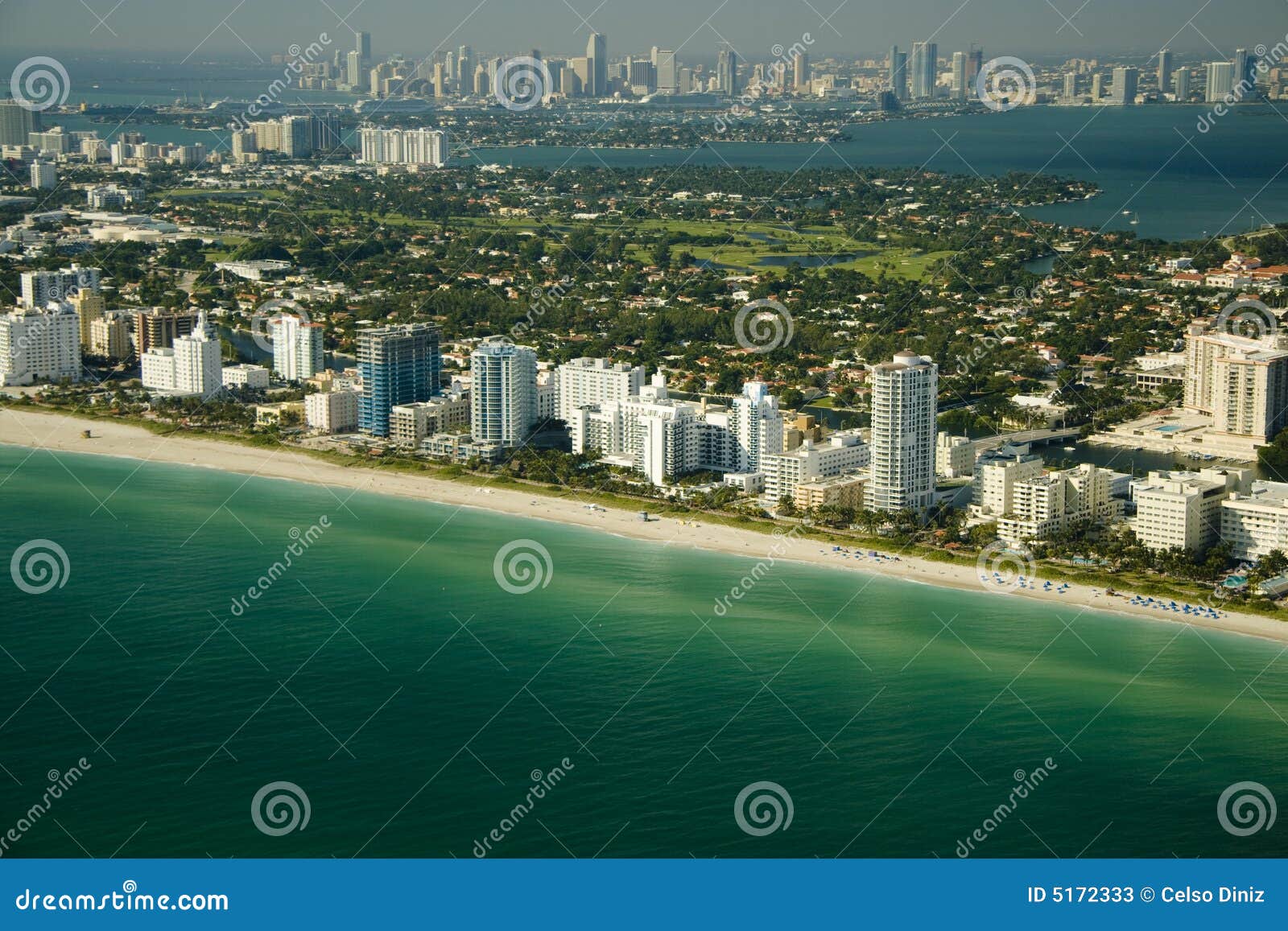 Aerial view of Miami shore stock image. Image of smoggy - 5172333