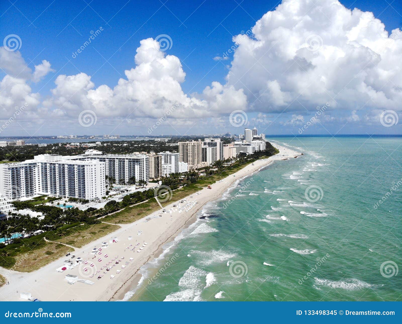 Miami beach sky line stock image. Image of blue, drone - 133498345