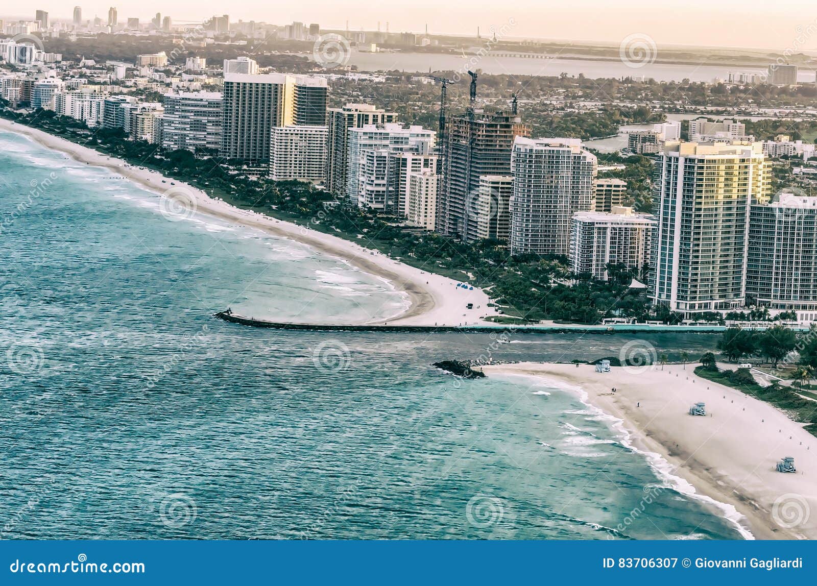 Miami Beach Skyline As Seen from Helicopter - Florida, USA Stock Image ...