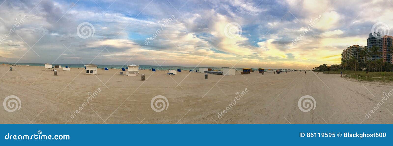 Miami Beach Sunset Panorama Stock Image - Image of surf, water: 86119595