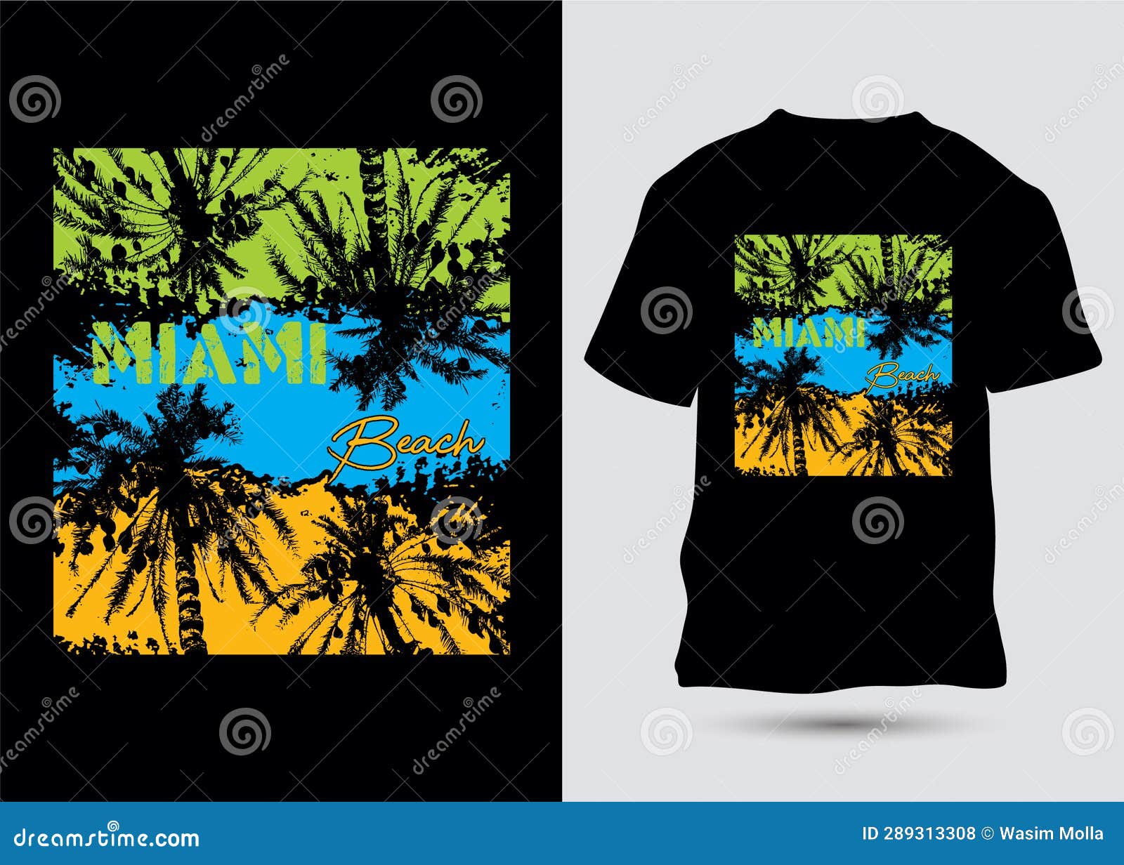 Miami Beach T-Shirt Design Template Stock Illustration - Illustration ...