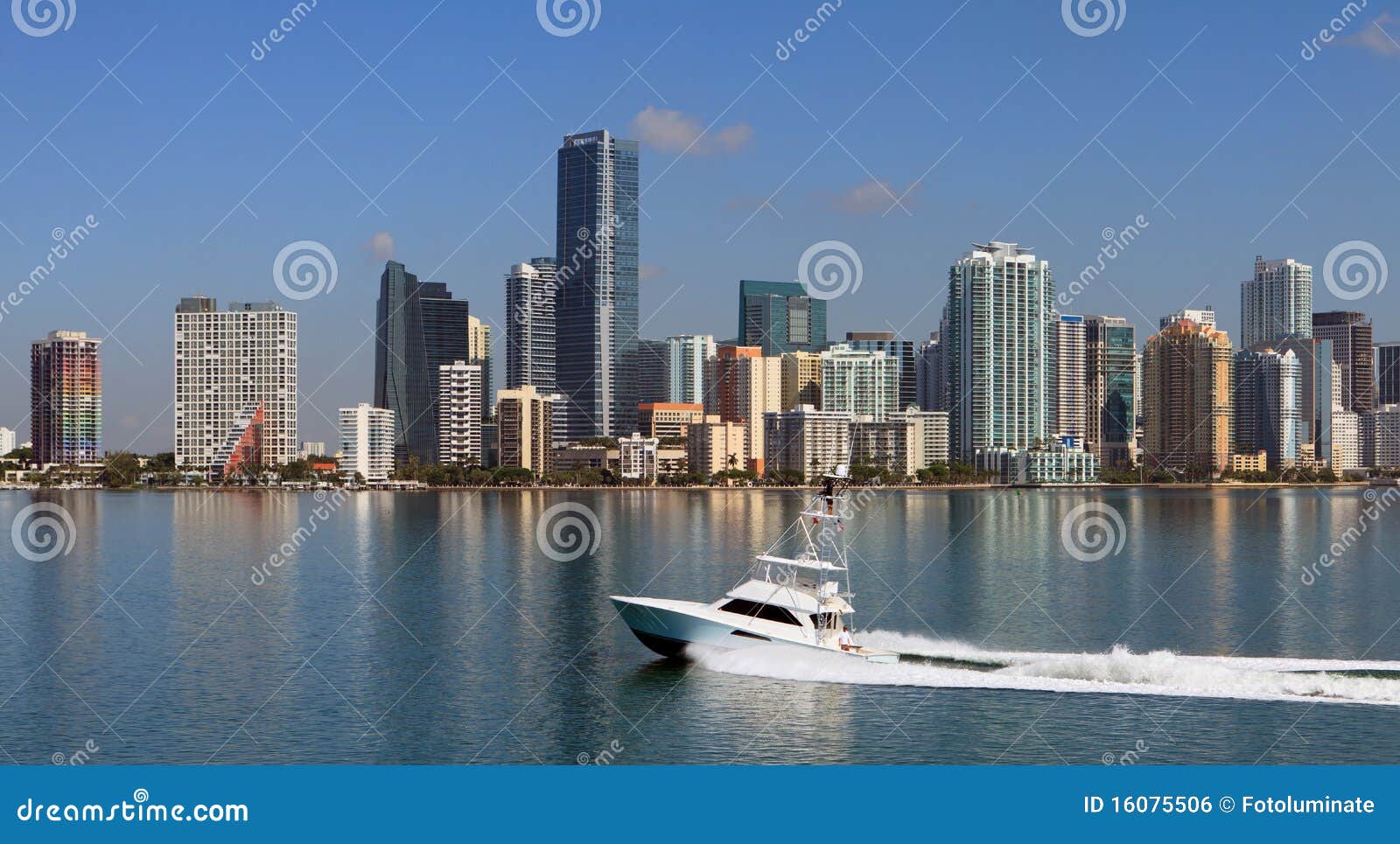 Miami Biscayne Bay Skyline stock photo. Image of colorful - 16075506