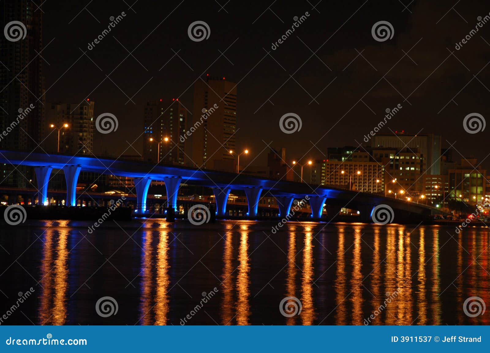 Miami Bridge at Night stock image. Image of port, cityscape - 3911537