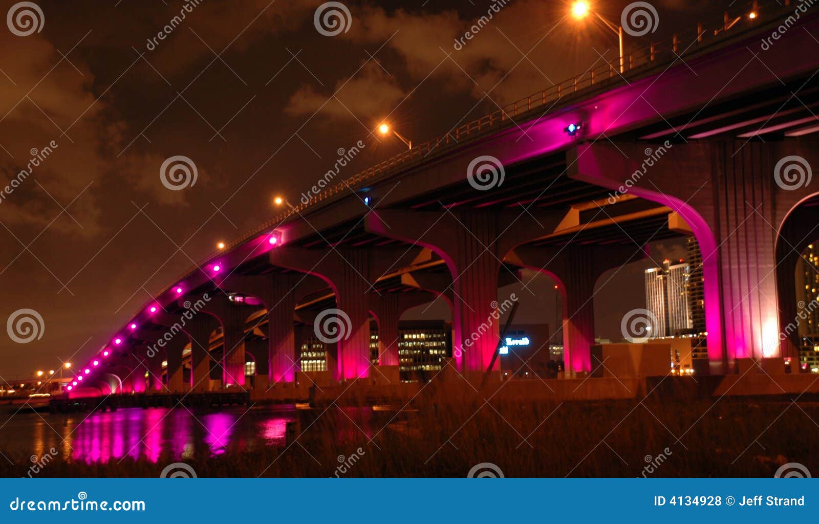 Miami Bridge at Night stock photo. Image of overpass, river - 4134928