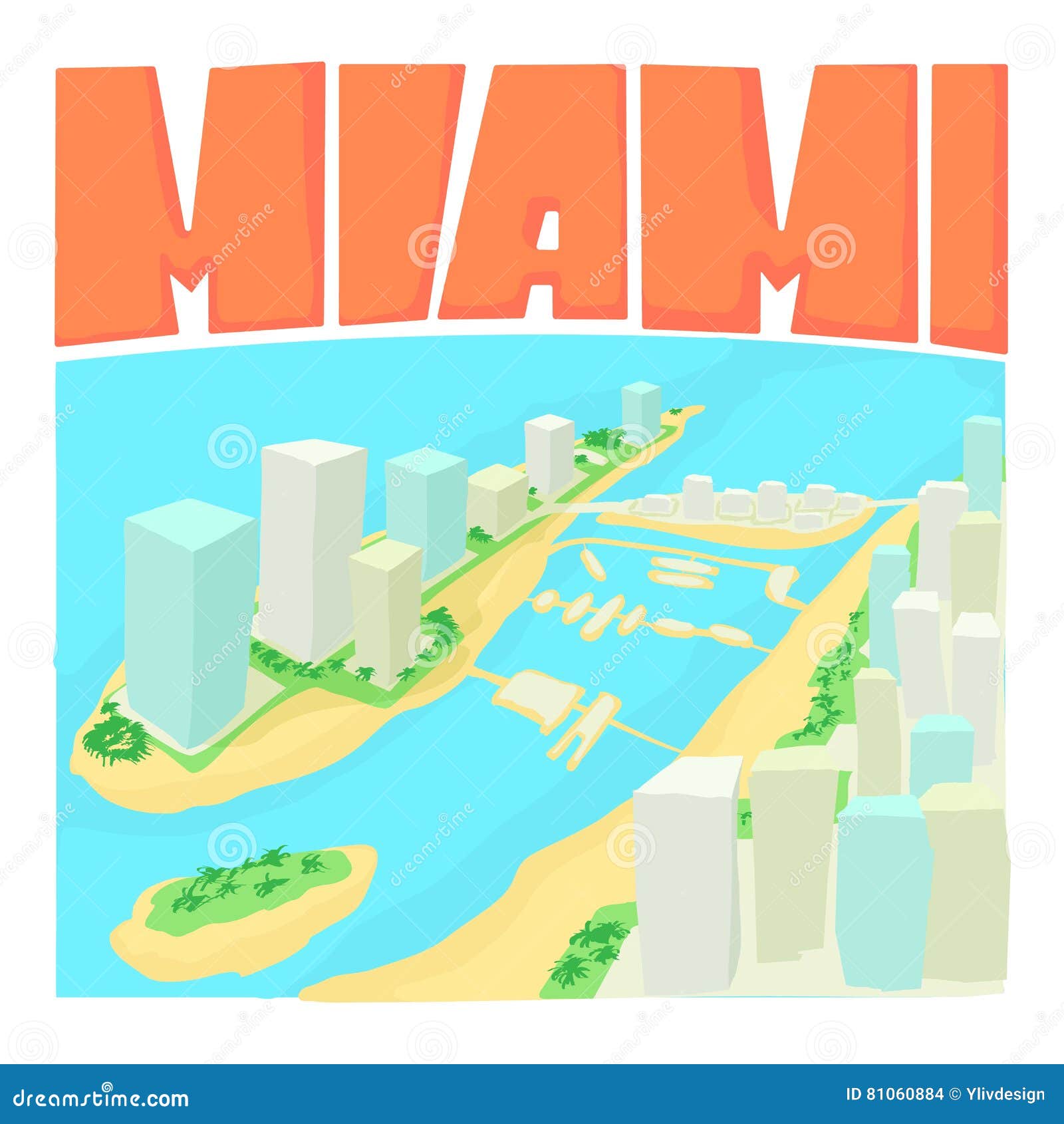 Miami City Concept, Cartoon Style Stock Vector - Illustration of ...