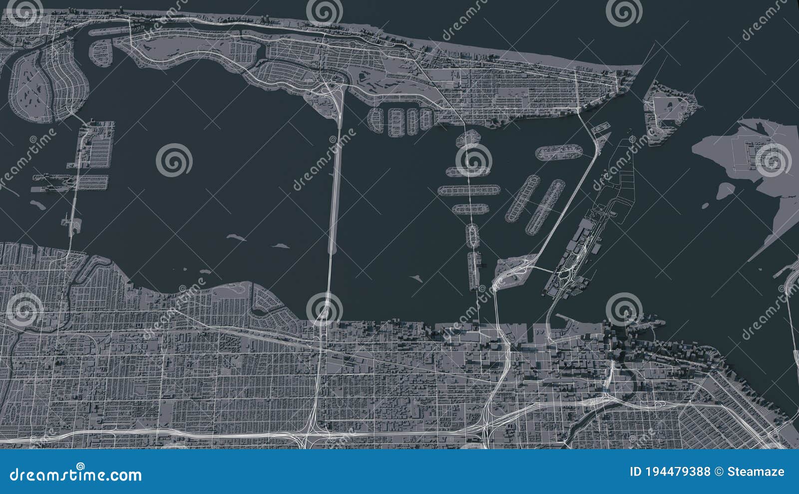 Miami city 3d map. stock illustration. Illustration of aerial - 194479388