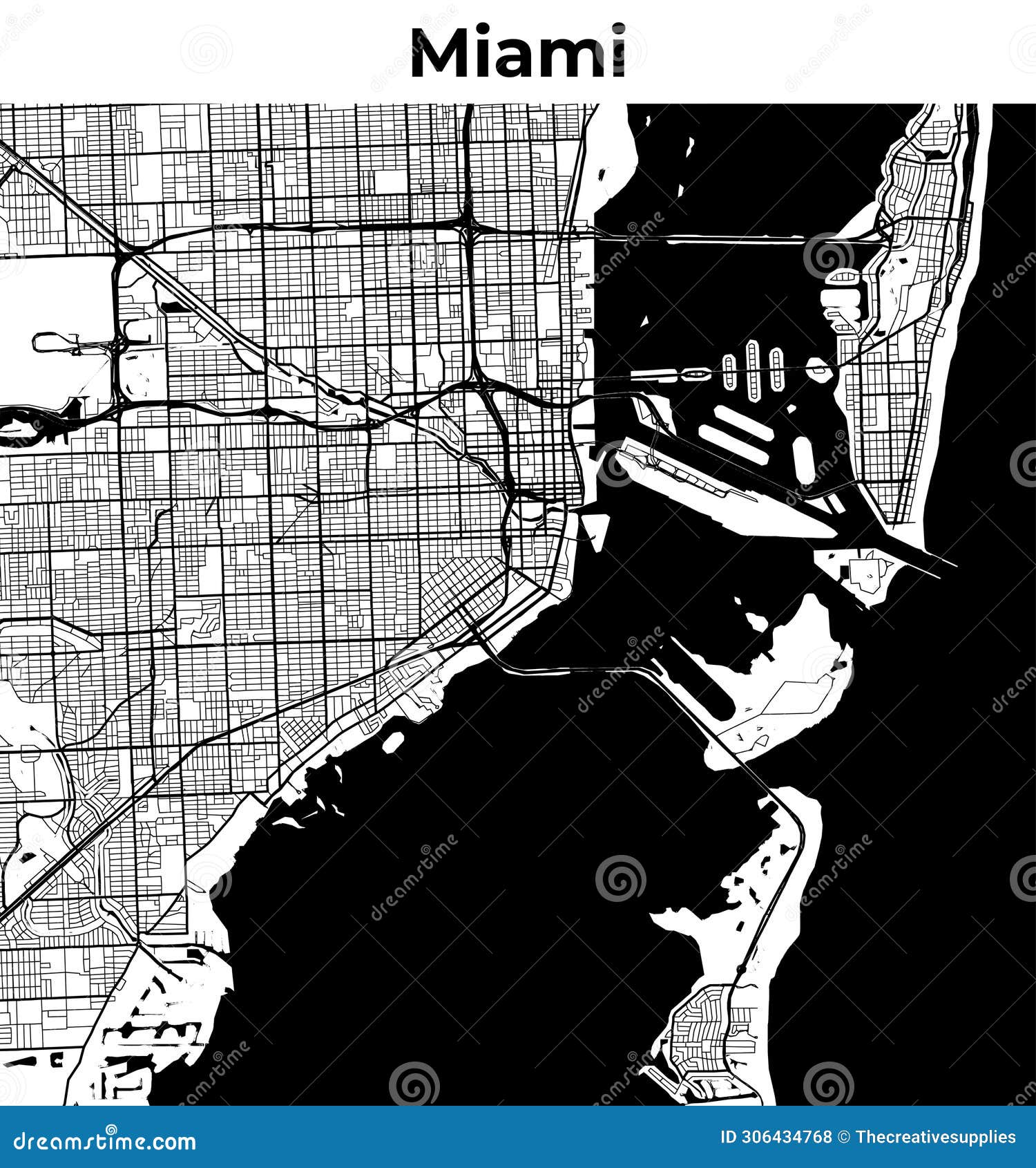 Miami City Map, Cartography Map, Street Layout Map Stock Illustration ...