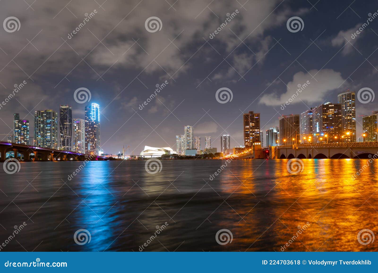 Miami City Night Skyline. Miami Cityscape at Night. Stock Photo - Image ...
