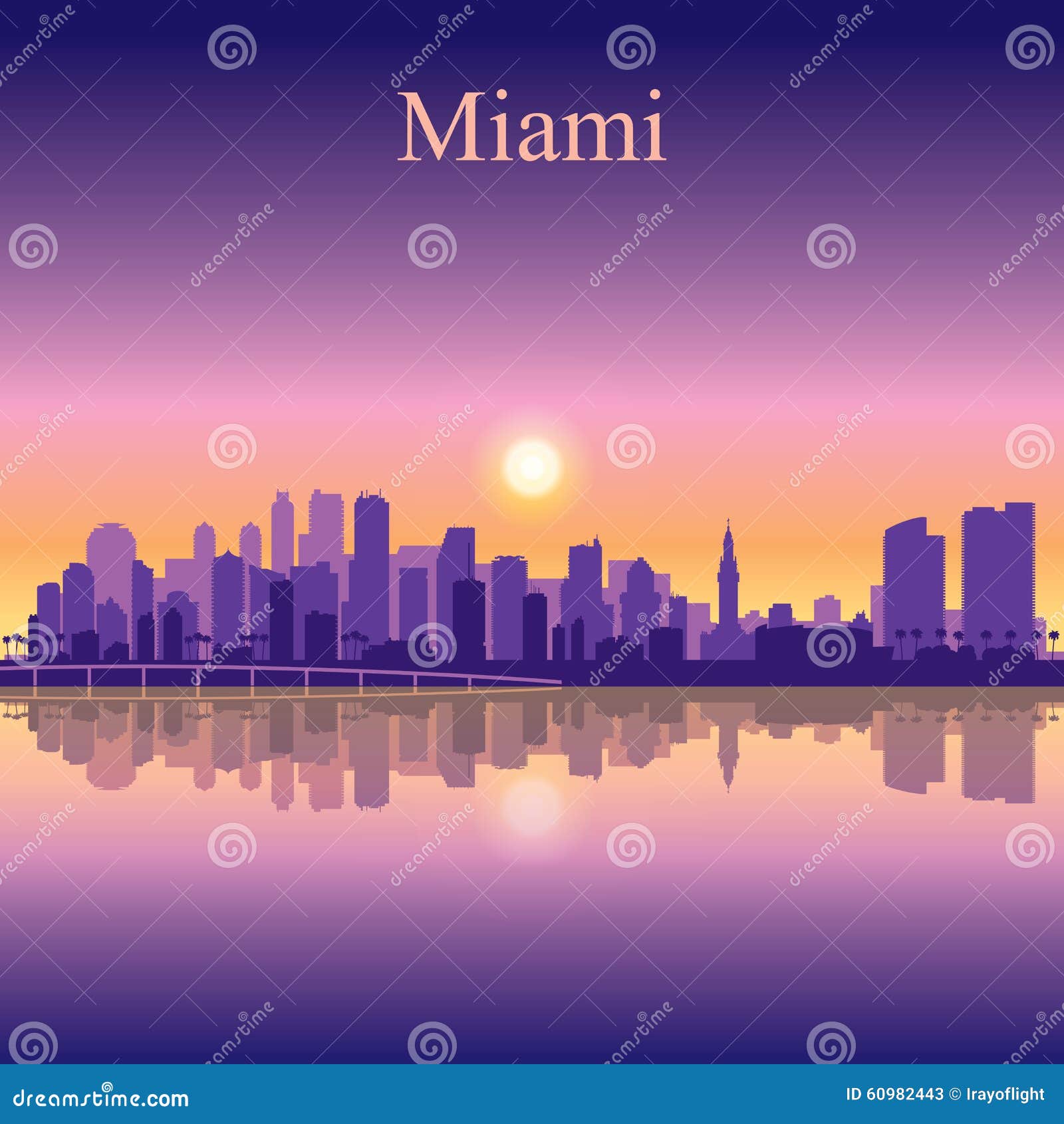 Miami City Skyline Silhouette Background Stock Vector - Illustration of ...
