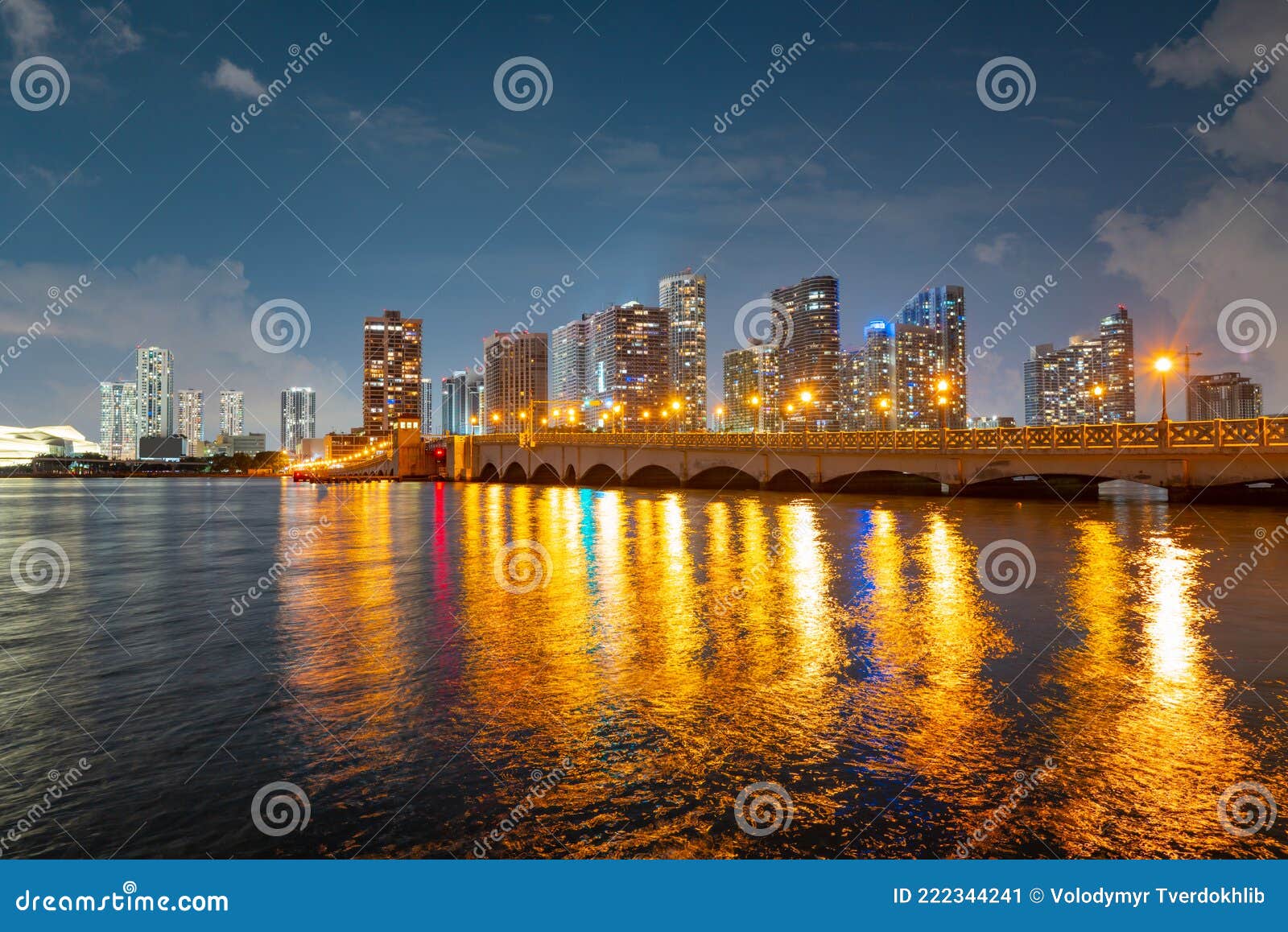 Miami City Skyline View from Biscayne Bay. Stock Image - Image of ...