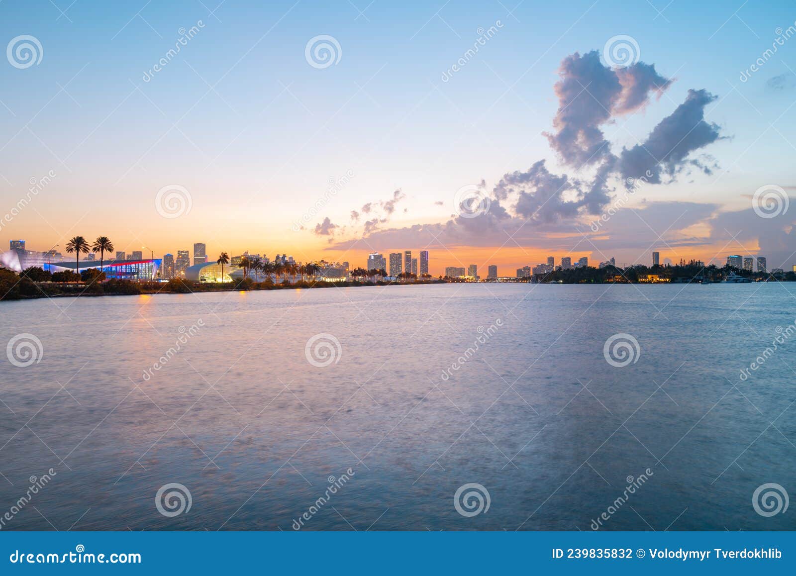 Miami City Skyline View from Biscayne Bay. Stock Photo - Image of ...