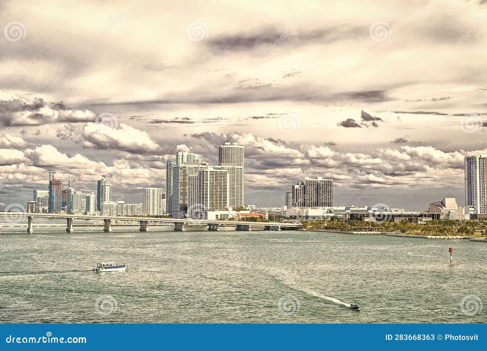 Miami Cityscape Metropolis at Cloudy Sky. Image of Miami Cityscape ...