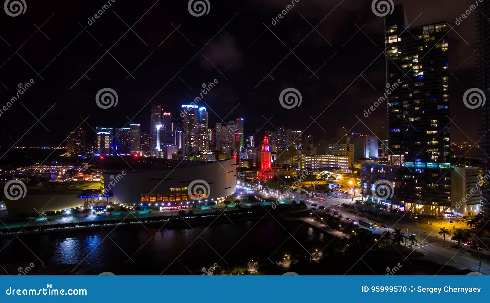 Miami Downtown Night View. Florida. USA. Stock Photo - Image of bayside ...