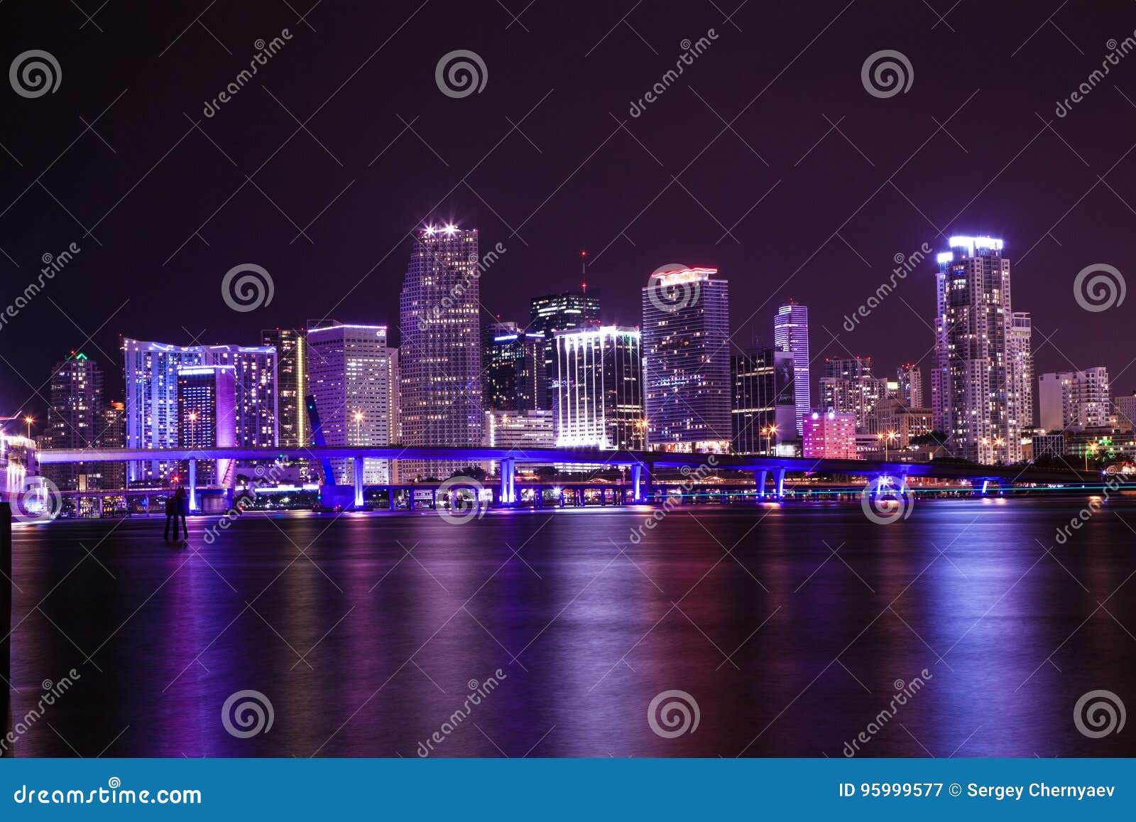 Miami Downtown Night View. Florida. USA. Stock Image - Image of ...