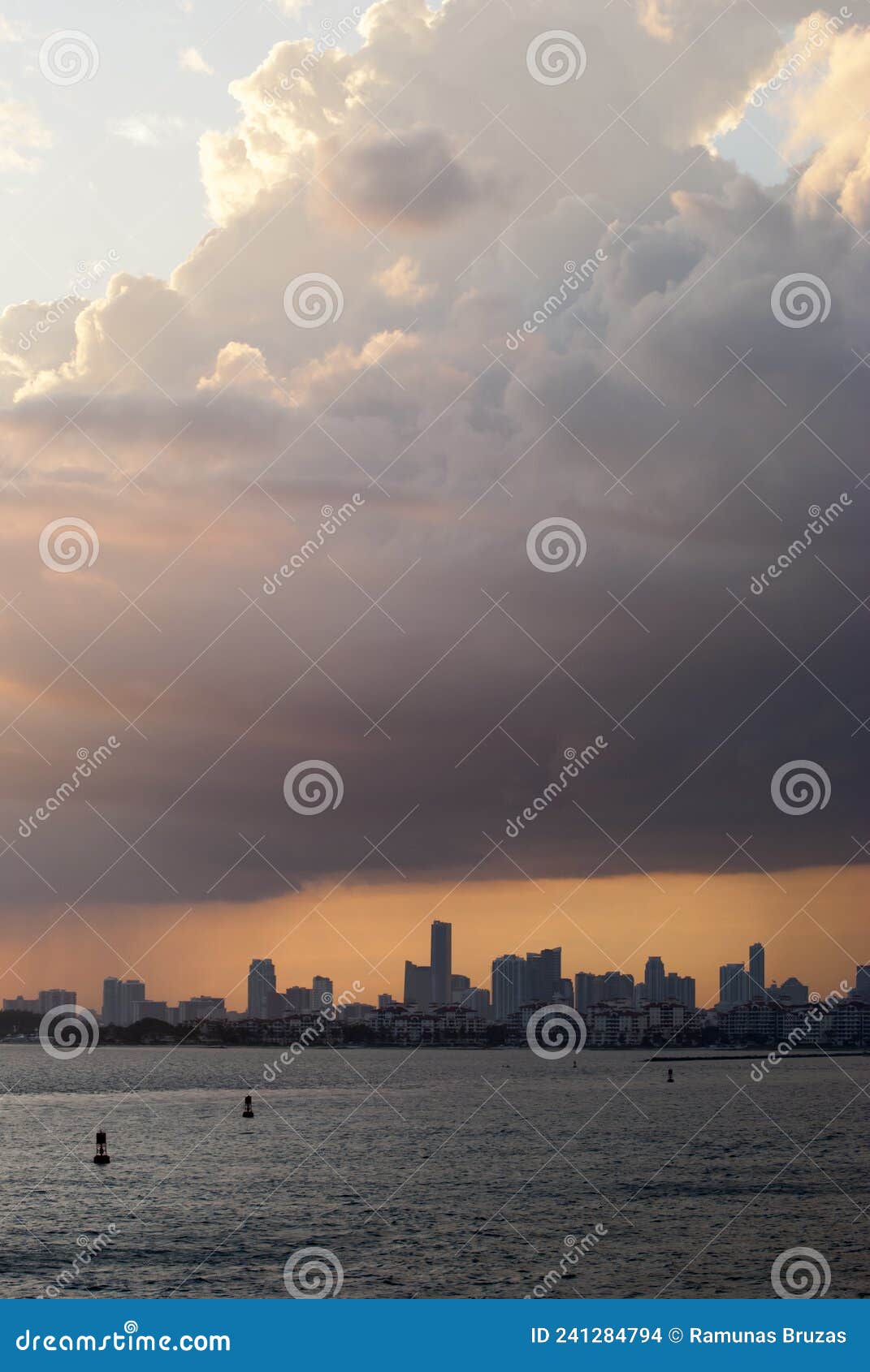 Miami Downtown Sunset Rainy Cloud Stock Photo - Image of twilight ...