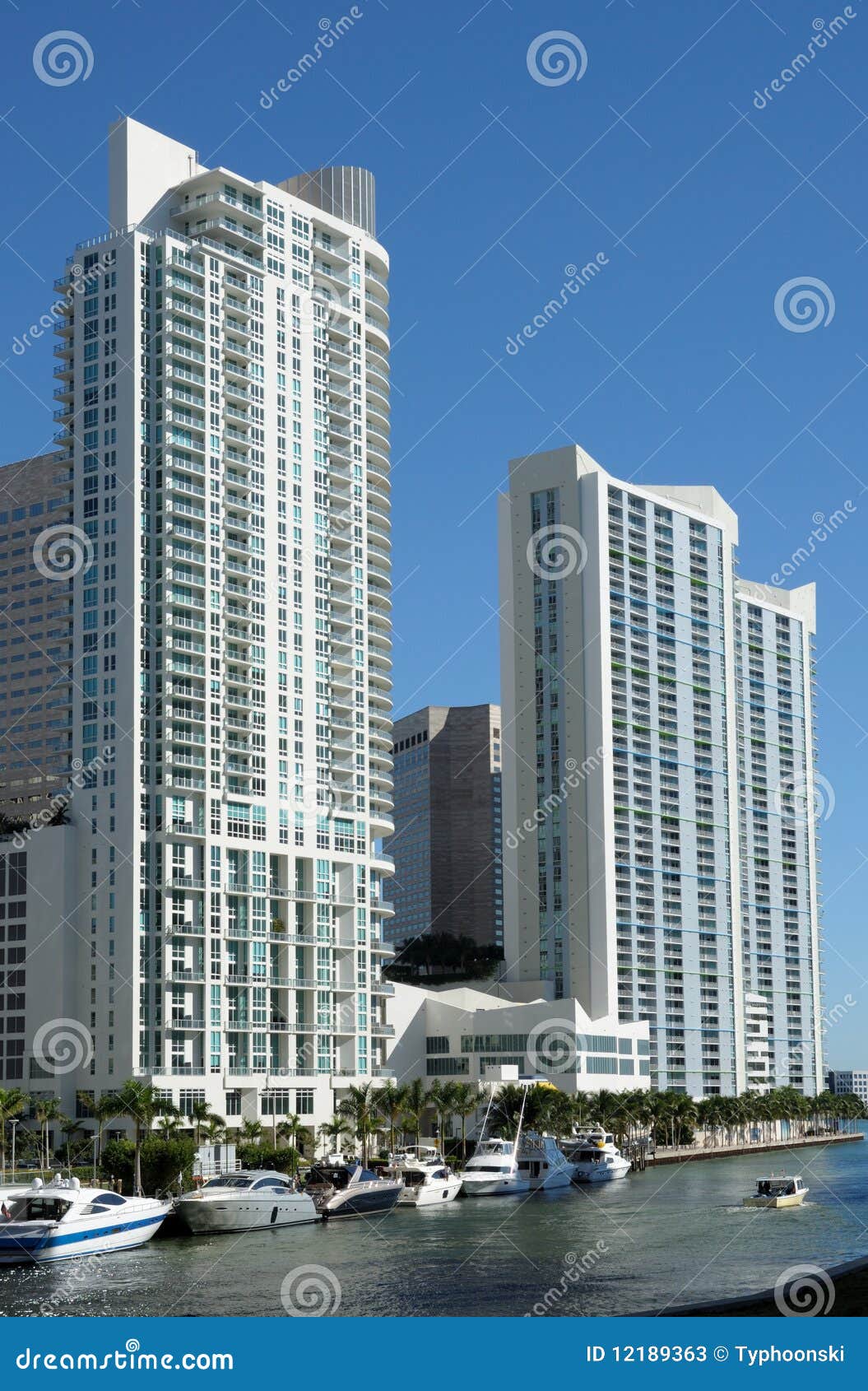 Miami Downtown Waterfront Buildings Stock Image - Image of district ...