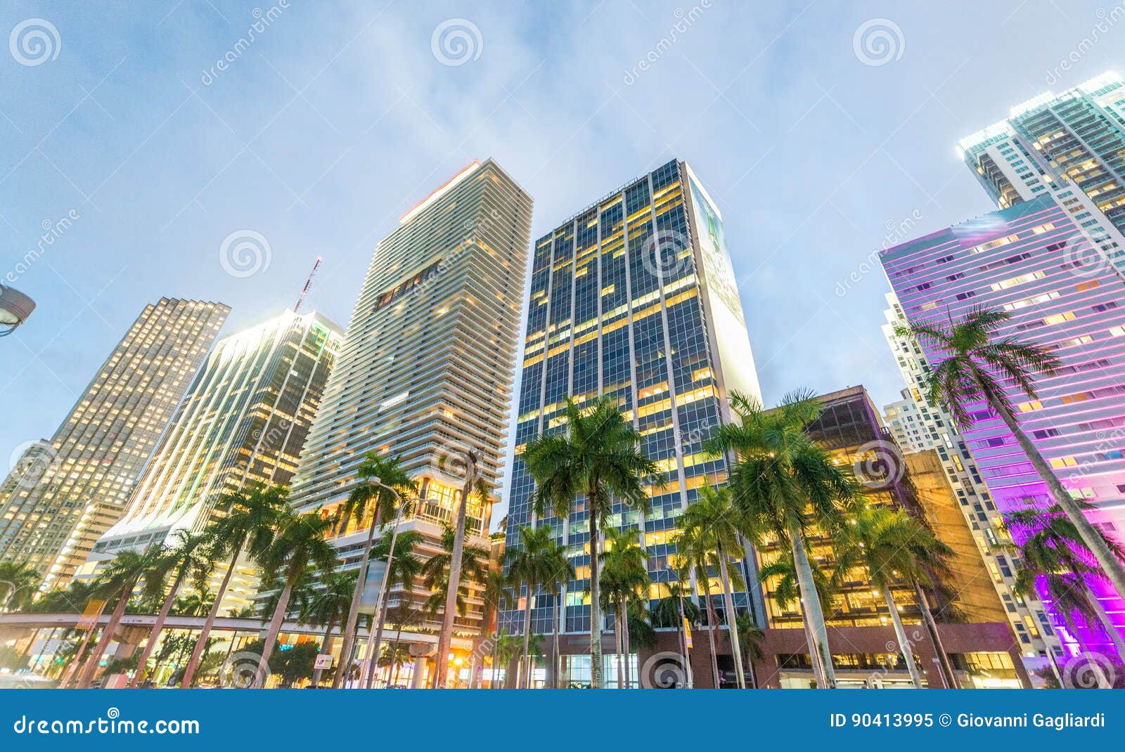 Miami, FL. City Streets at Sunset Stock Image - Image of metropolis ...
