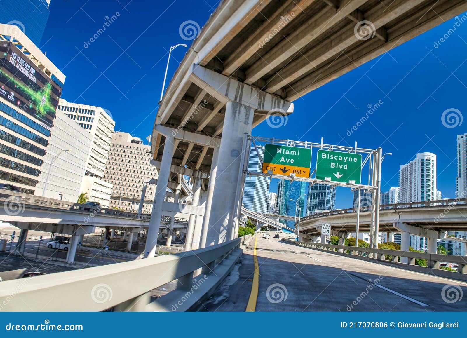 MIAMI, FL - FEBRUARY 28, 2016: Interstate Traffic Towards Downtown ...