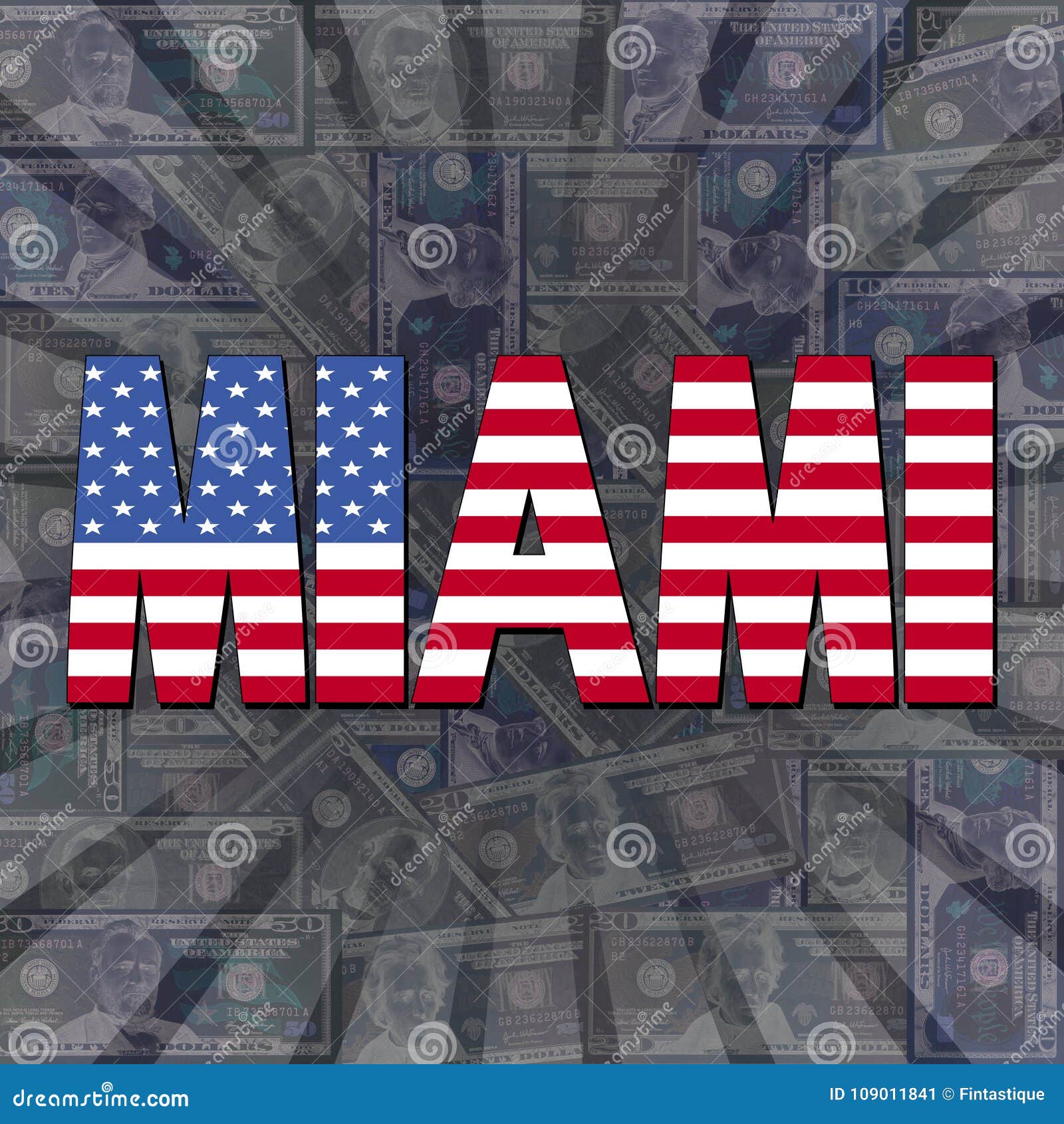 Miami Flag Text on Dollars Burst Illustration Stock Illustration ...