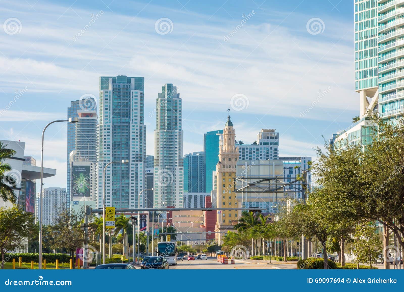 Miami Florida City Skyline and Streets Editorial Stock Image - Image of ...