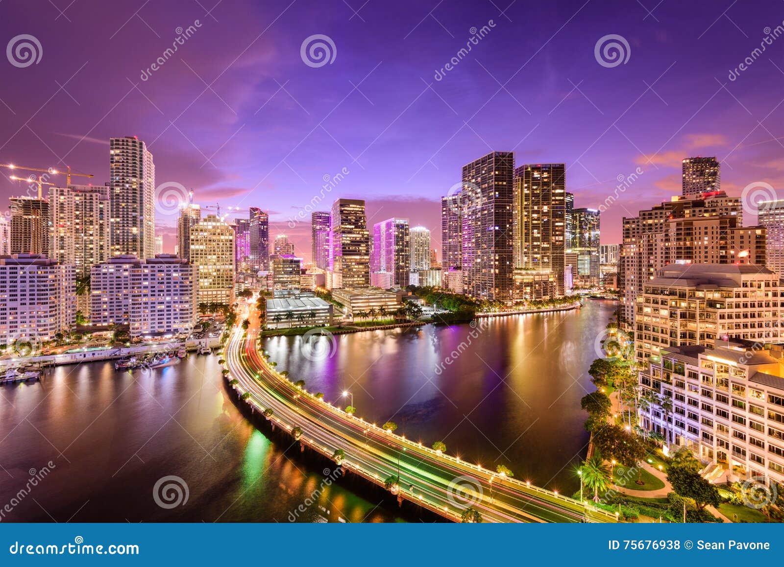 Miami, Florida Night Skyline Stock Photo - Image of buildings, scenic ...