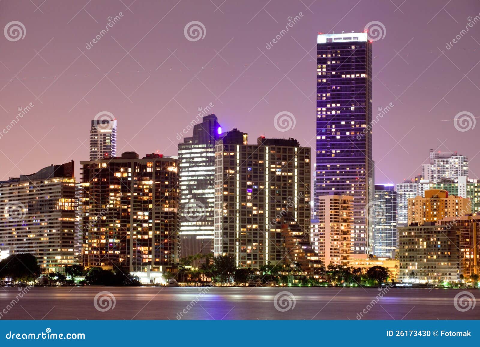 Miami Florida Sunset Over Downtown Buildings Stock Photo - Image of ...