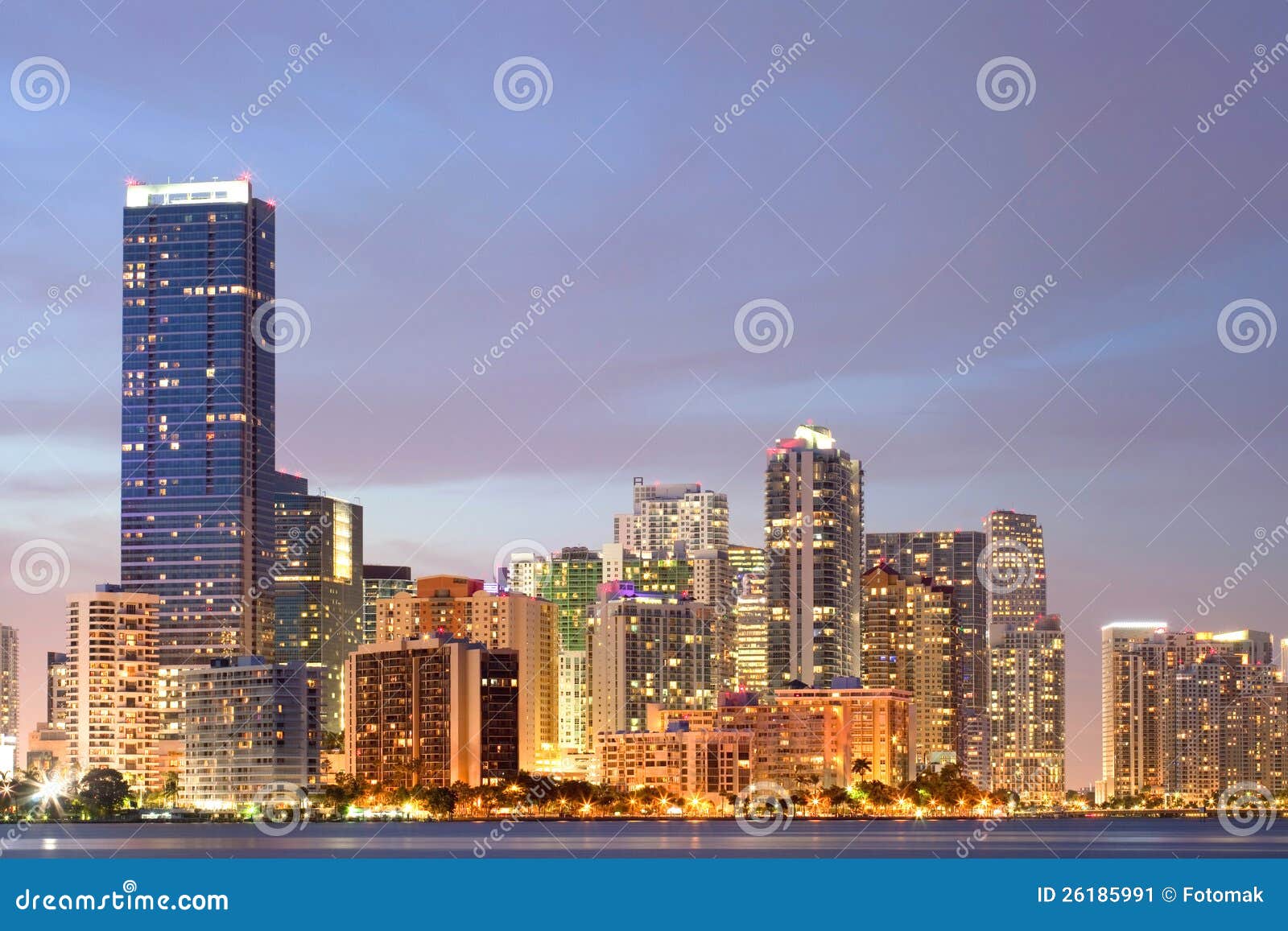 Miami Florida Sunset Over Downtown Buildings Stock Image - Image of ...