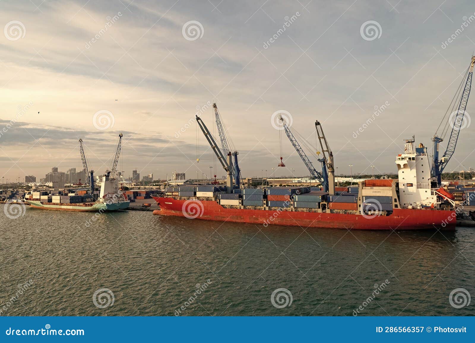 Miami, Florida USA - March 18, 2016: Cargo Ship Transport with ...