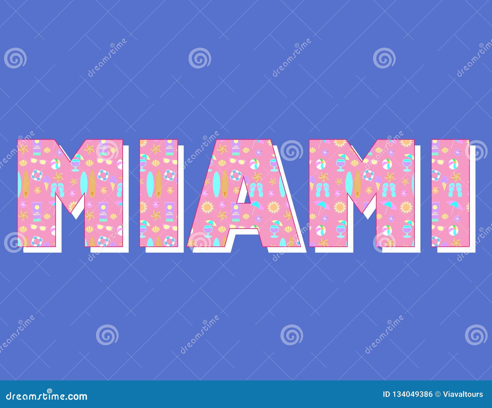 Miami Font Design with Beach Elements. Stock Vector - Illustration of ...