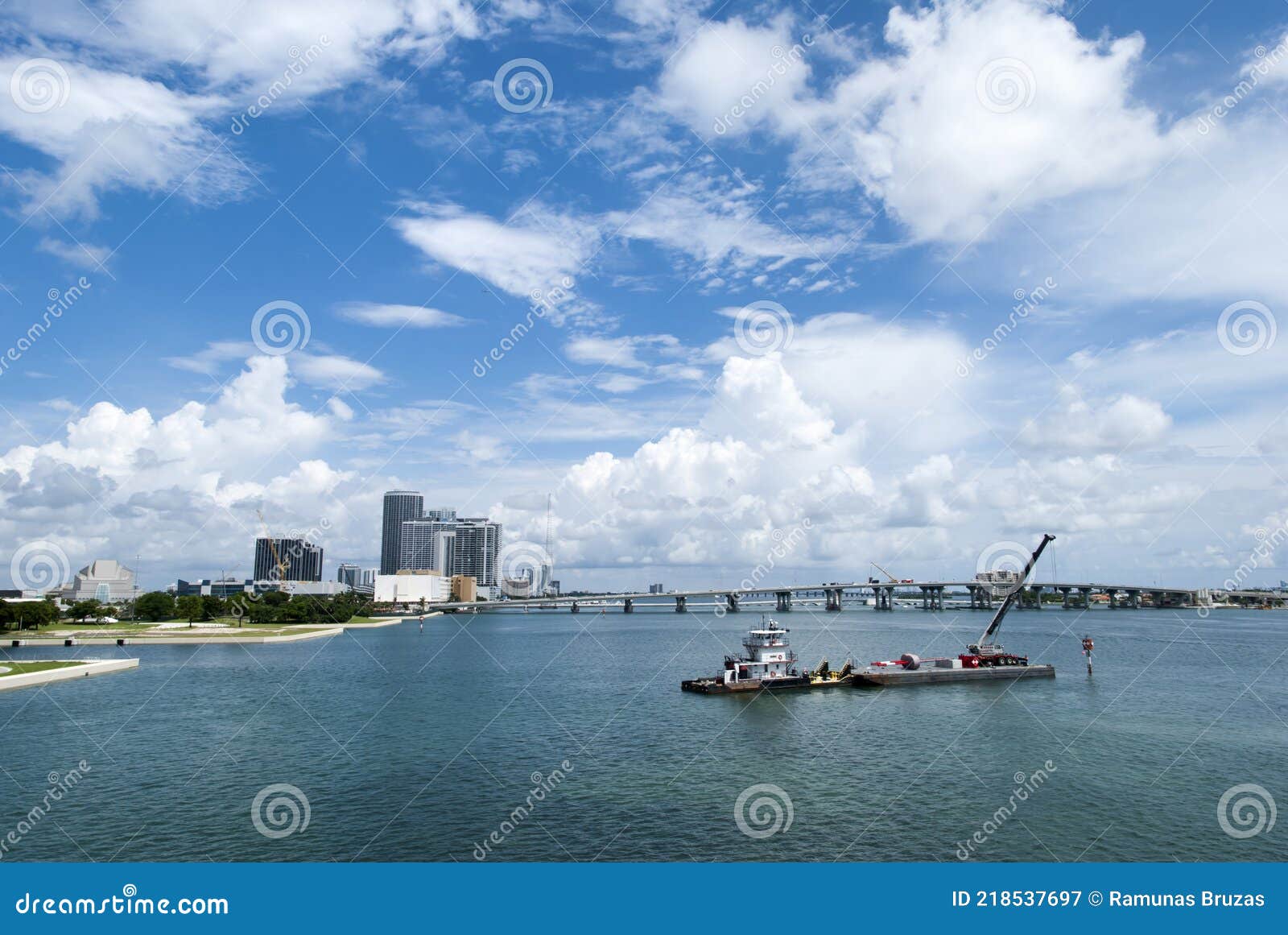 Miami Harbor Construction Platform with a Crane Stock Image - Image of ...