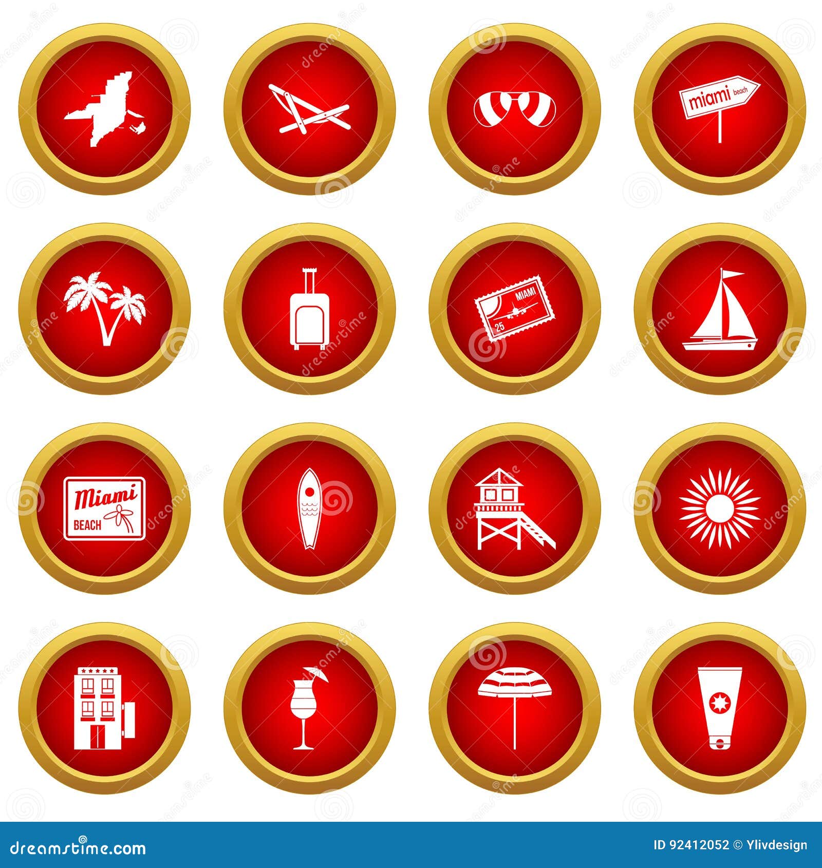Miami icon red circle set stock vector. Illustration of architecture ...