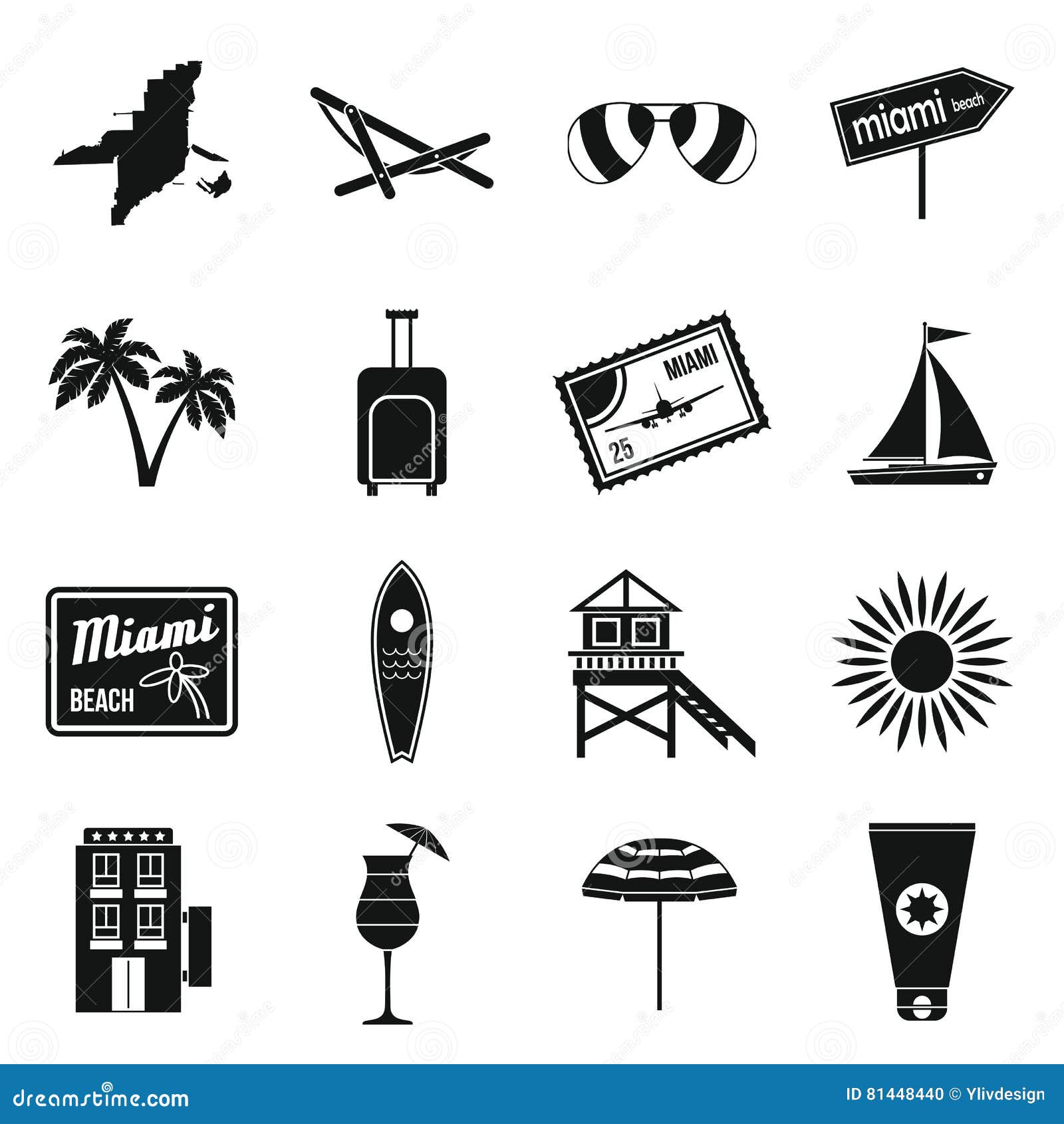 Miami Icons Set, Simple Style Stock Vector - Illustration of america ...